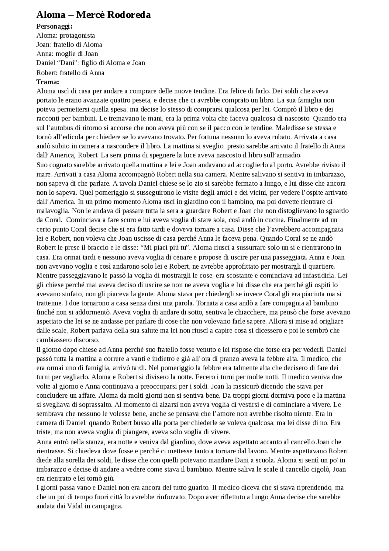 Aloma di Mercè Rodoreda - Docsity