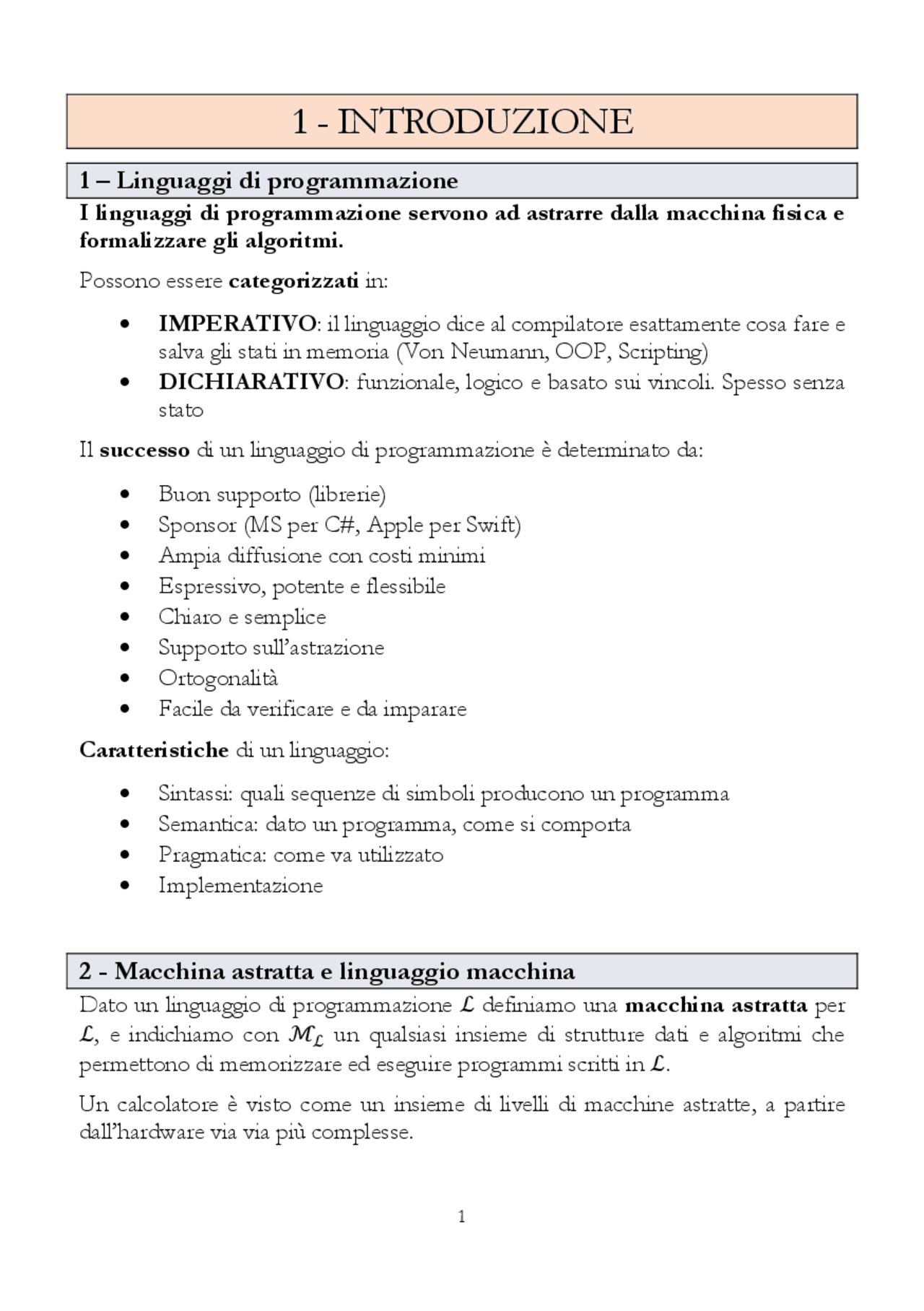 Linguaggi di Programmazione - Riassunto - Docsity