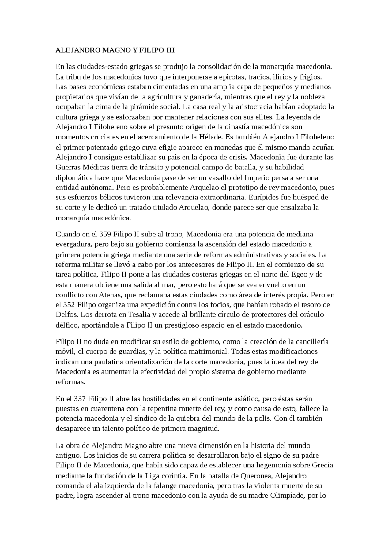 Alejandro Magno y Filipo III - Docsity