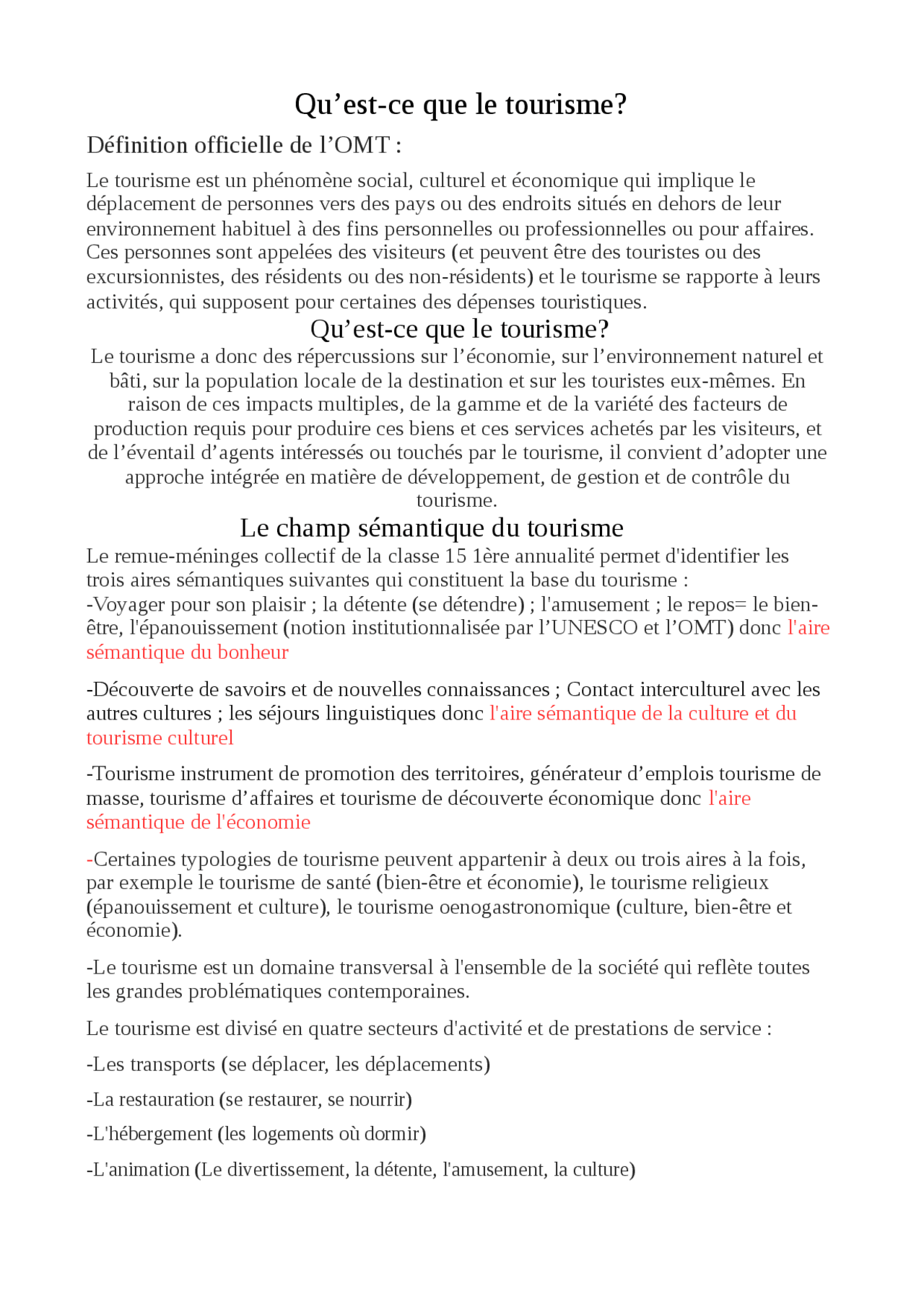 Esame Francese Il Turismo Docsity