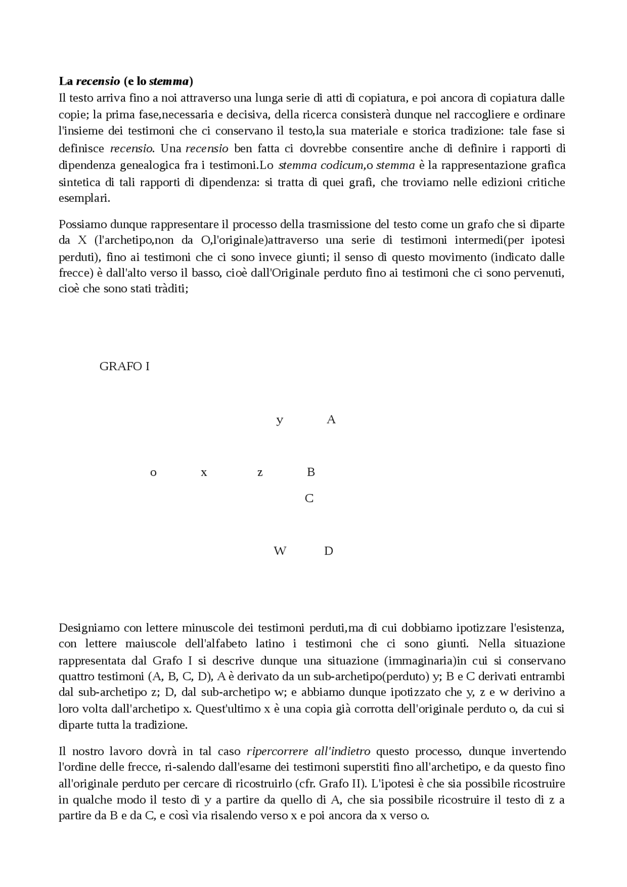 La recensio,lo stemma,l'emendatio - Docsity