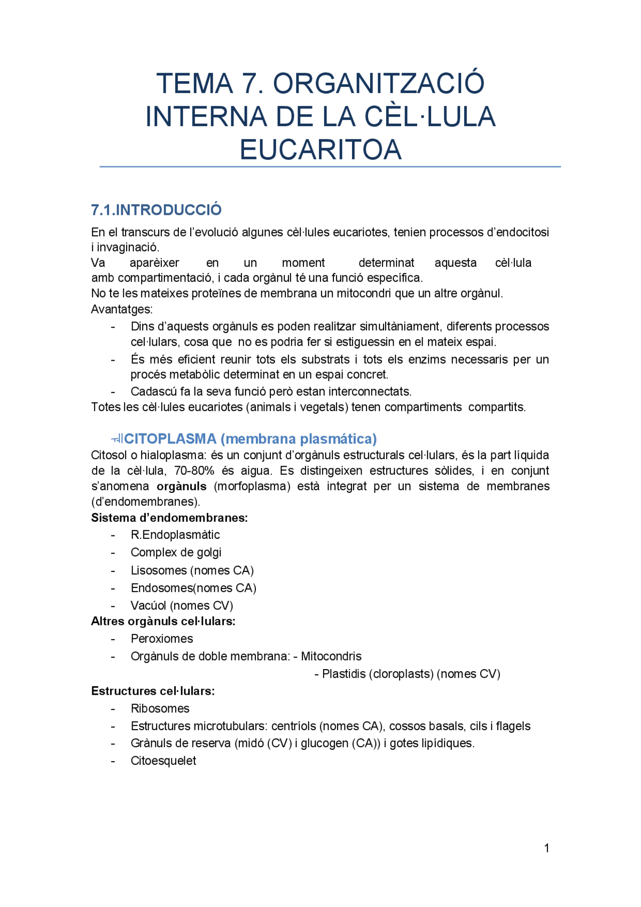 Tema 7 Cel·lules Eucariotes Biologia Fonamental Docsity