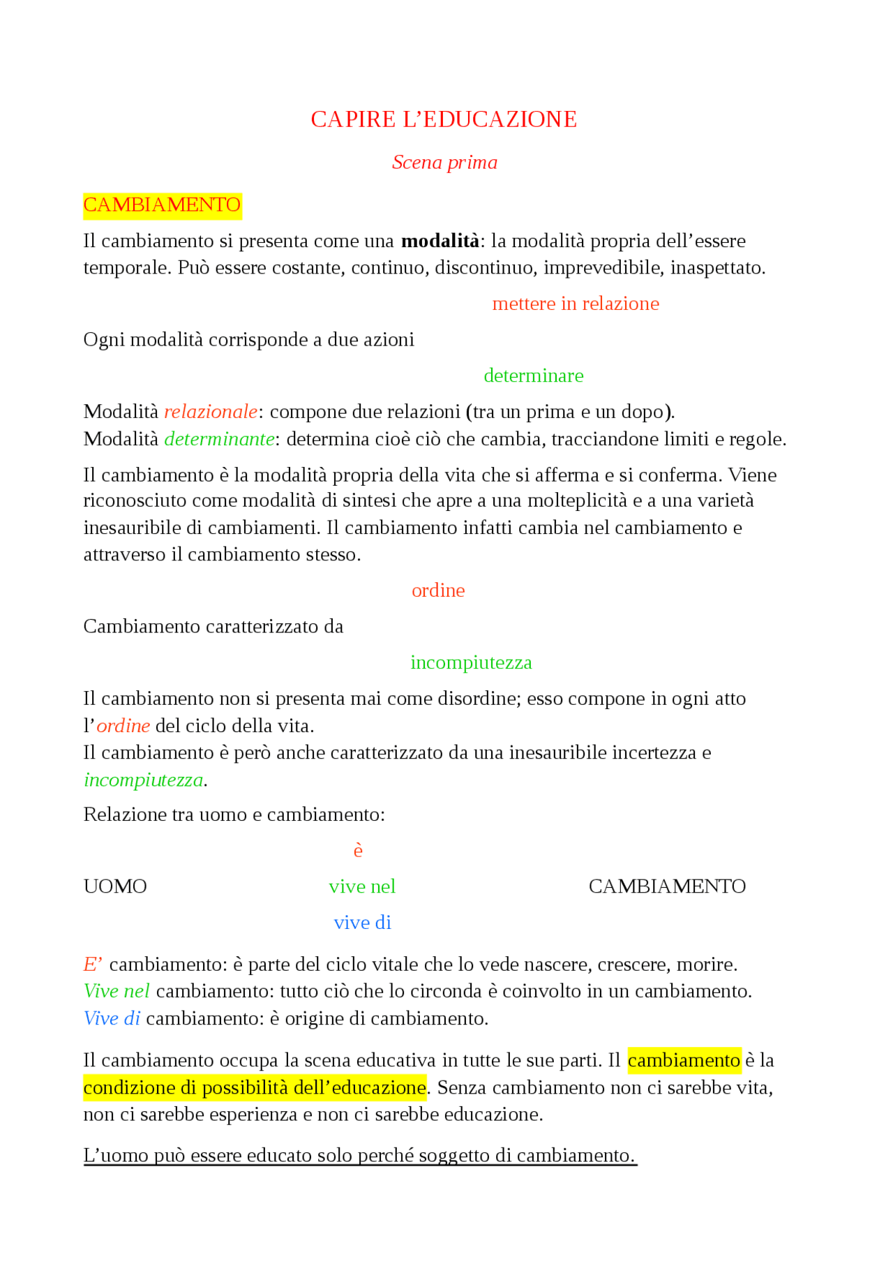 Riassunto Capire Leducazione Docsity