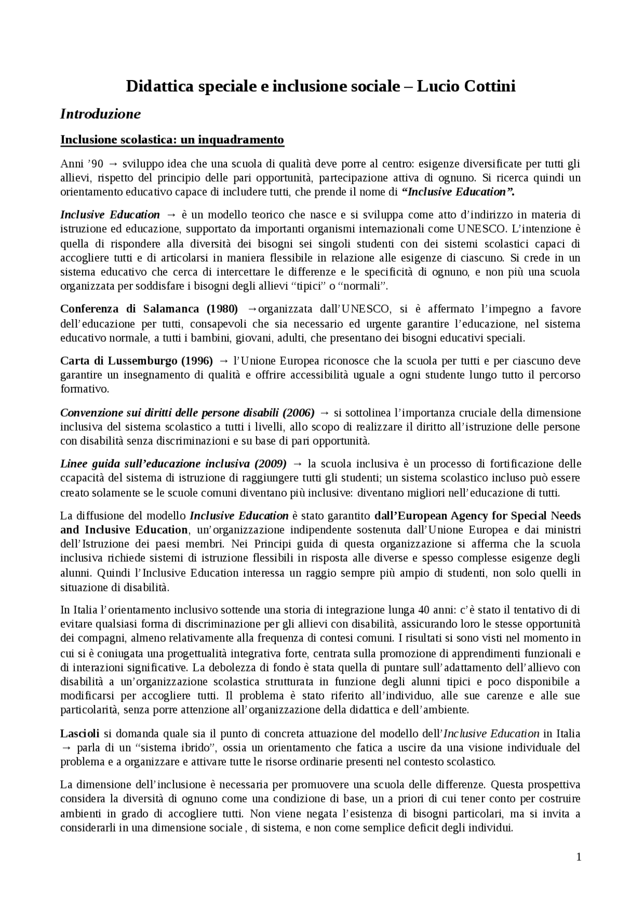 Didattica Speciale E Inclusione Scolastica Cottini Docsity