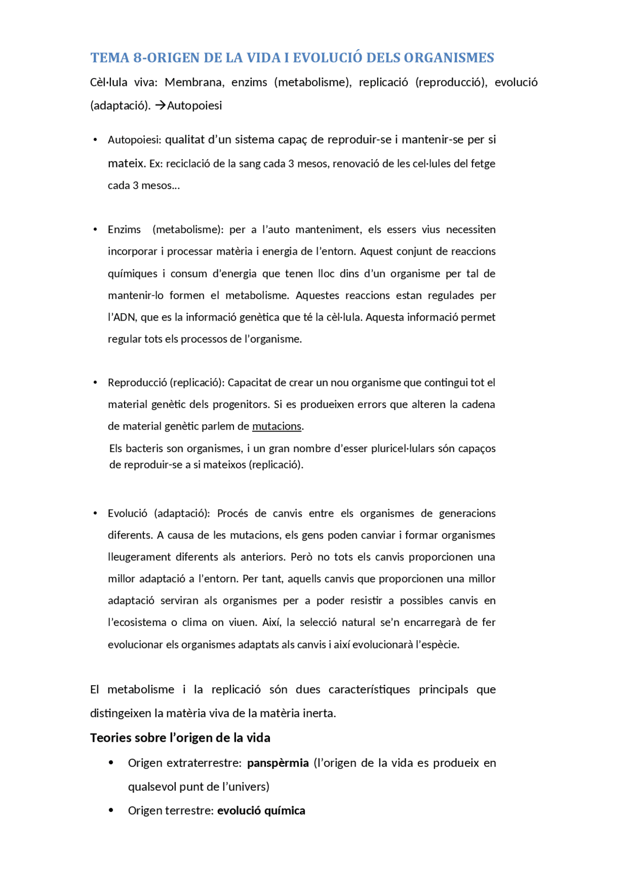 Tema 8 Evolució De La Vida Biologia Fonamental Docsity