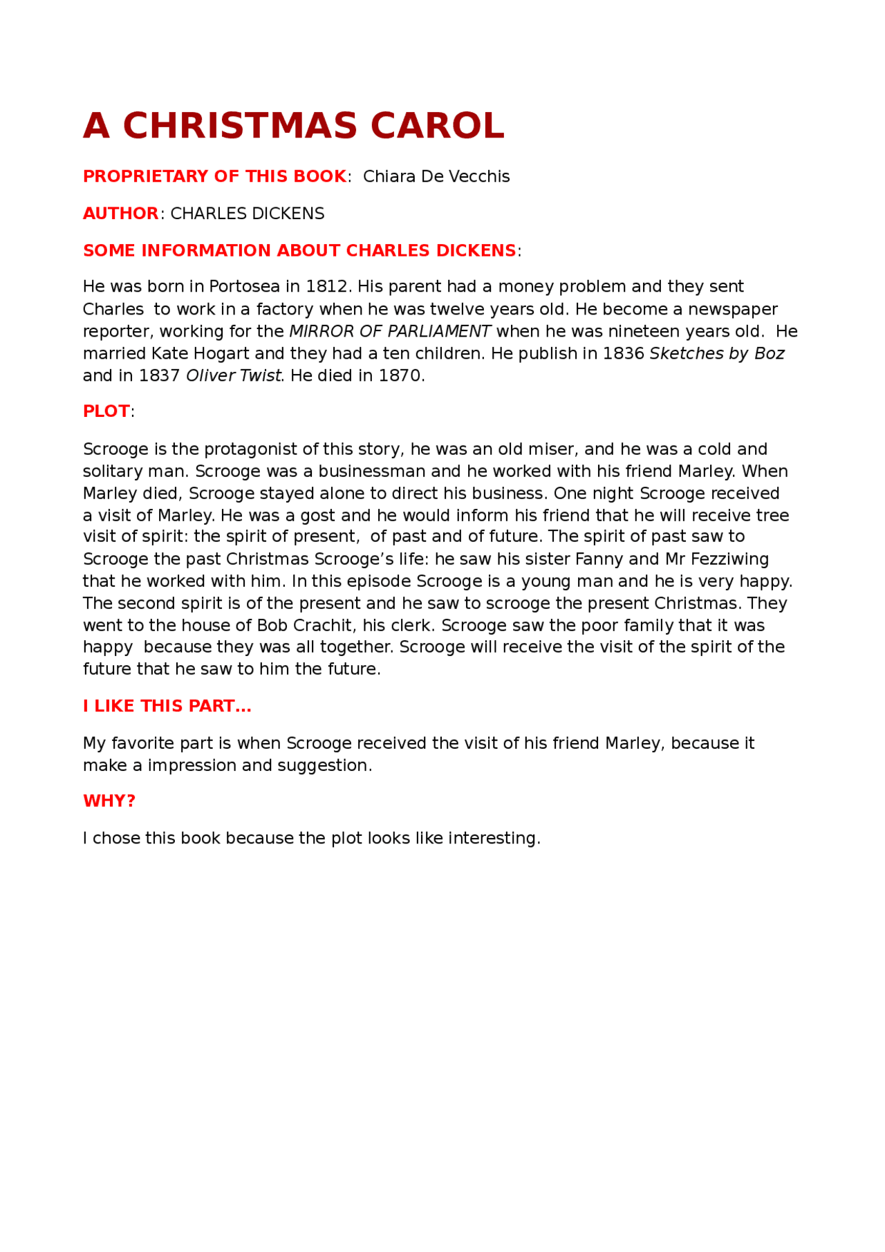 A CHRISTMAS CAROL recensione inglese - Docsity