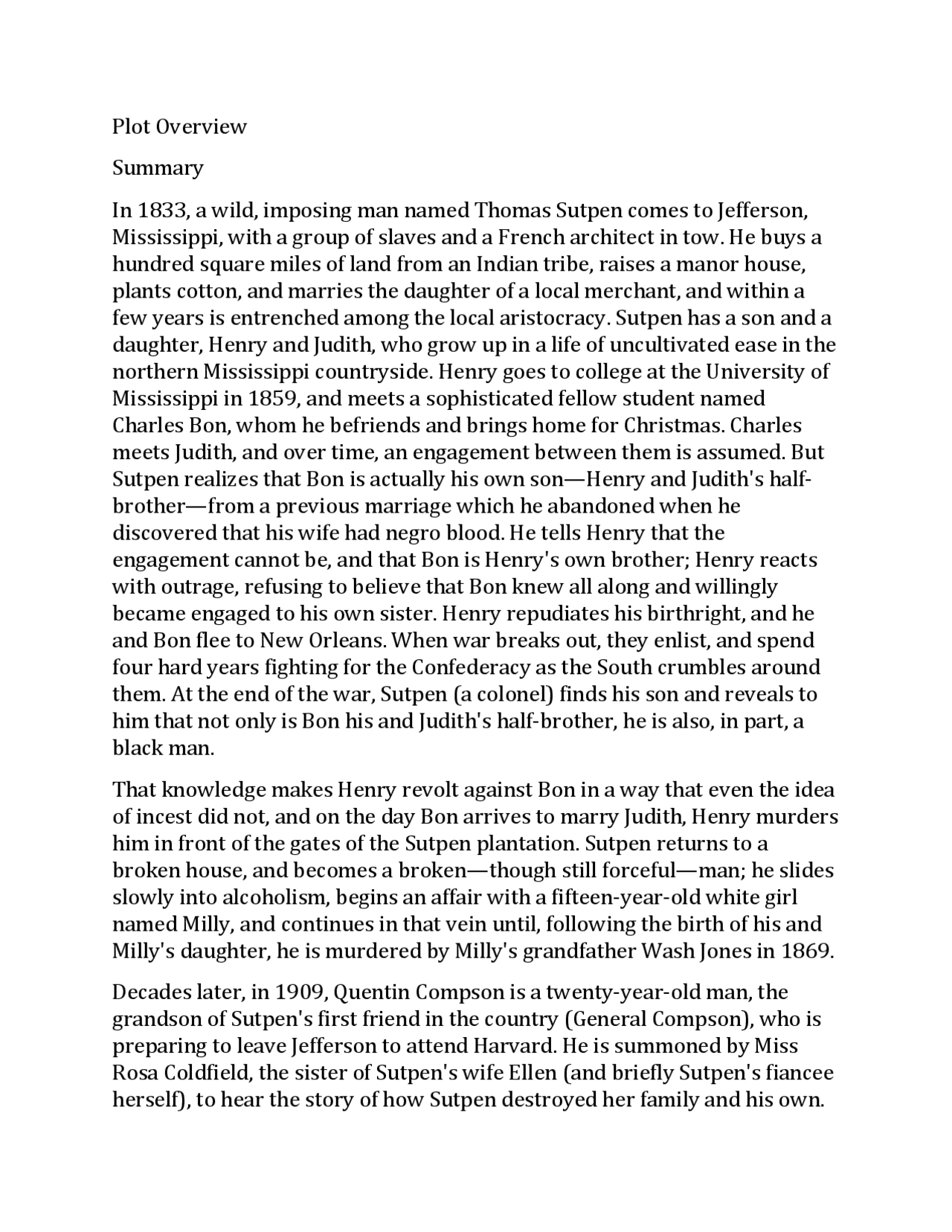 Absalom Absalom Riassunto - Docsity