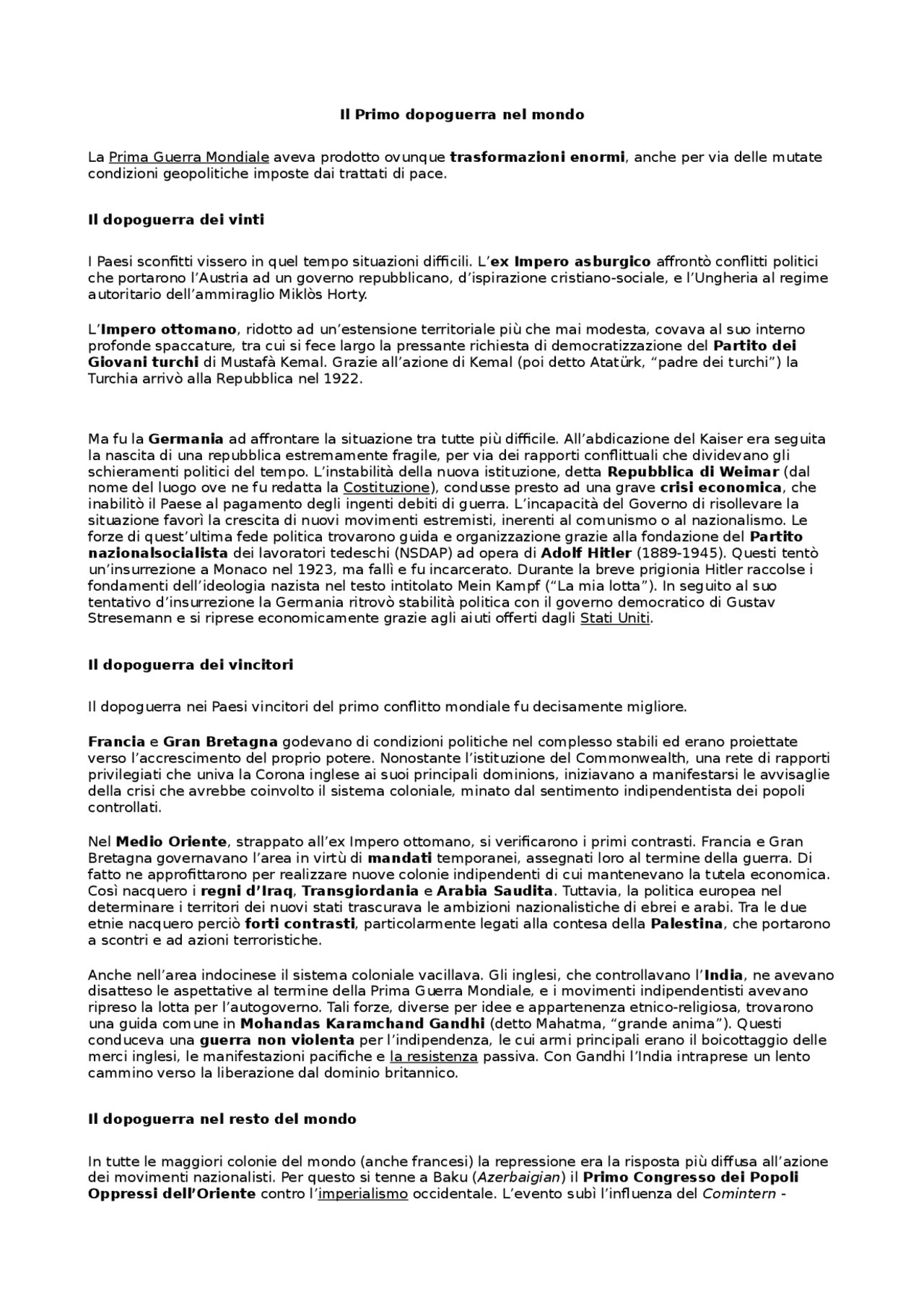 Il Dopoguerra Mondiale: Transformazioni Politiche e Economiche | Appunti di Storia | Docsity