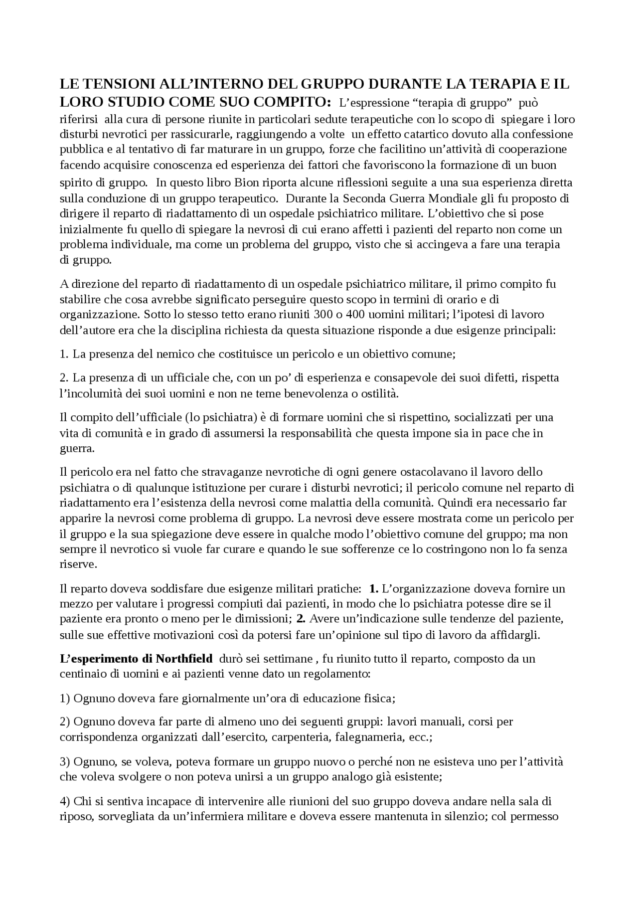 Esperienze Nei Gruppi Bion Docsity