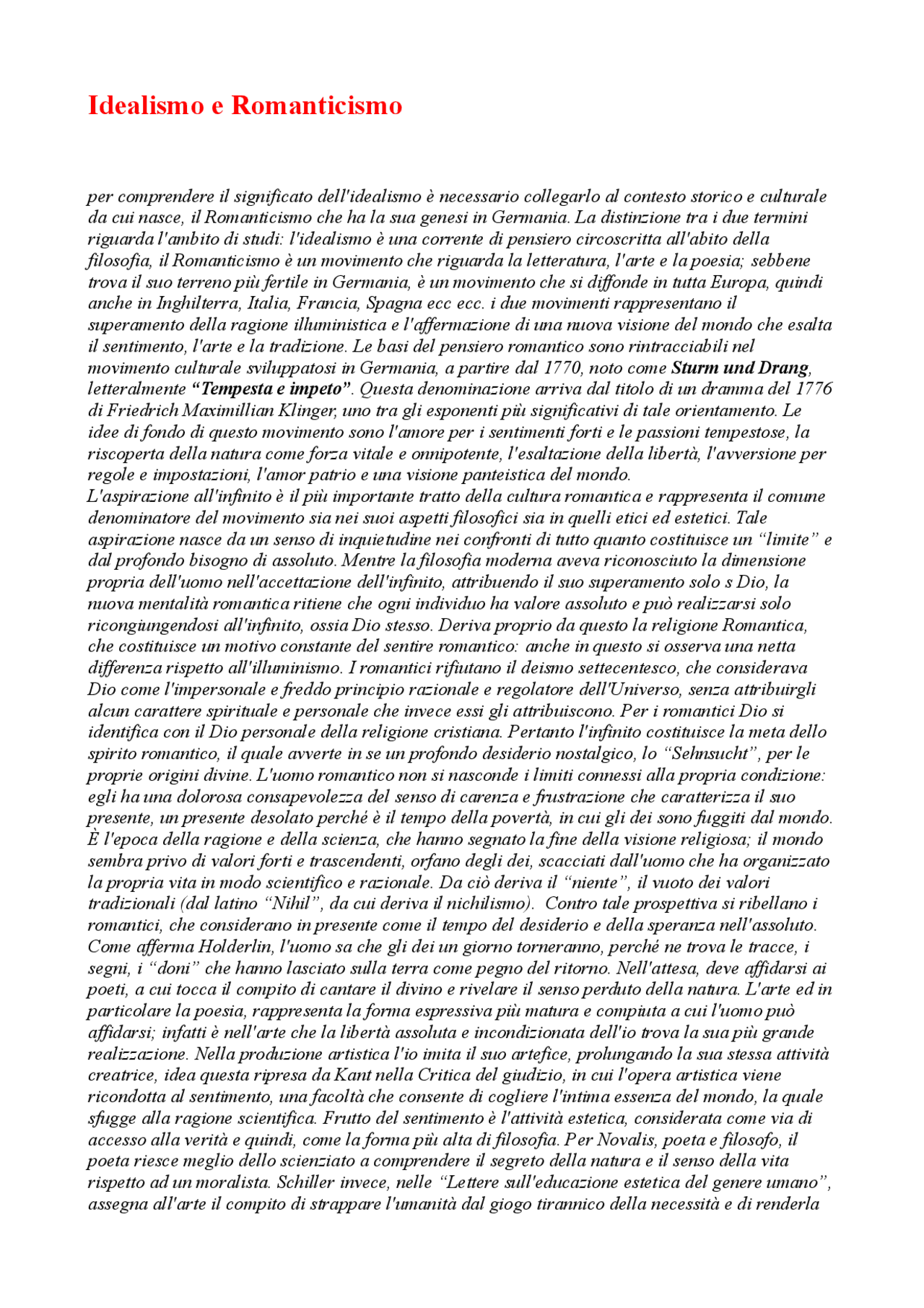 Riassunti Ed Appunti Su Romanticismo E Idealismo Filosofico Docsity