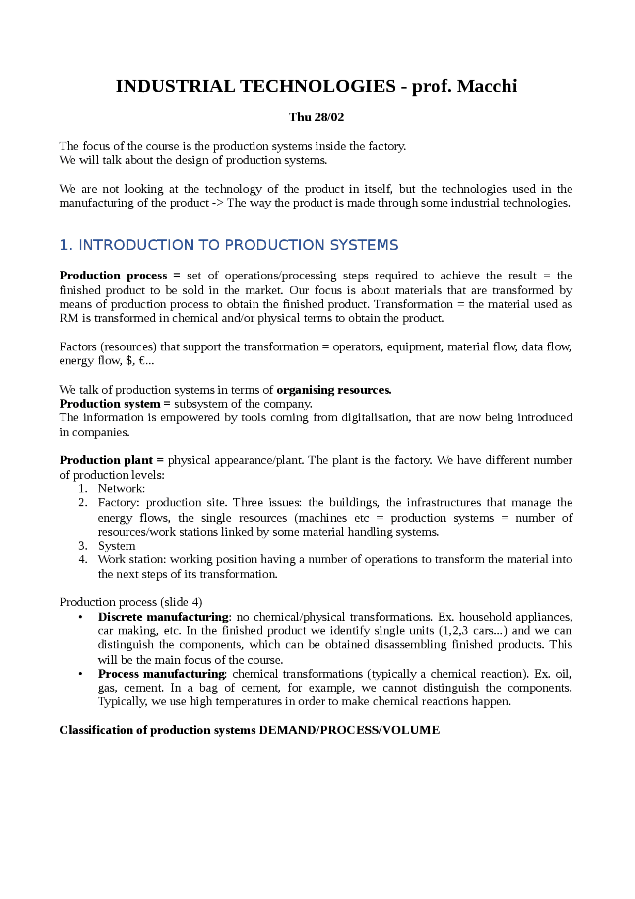 Industrial notes - prof macchi | Appunti di Ingegneria dei Processi di ...