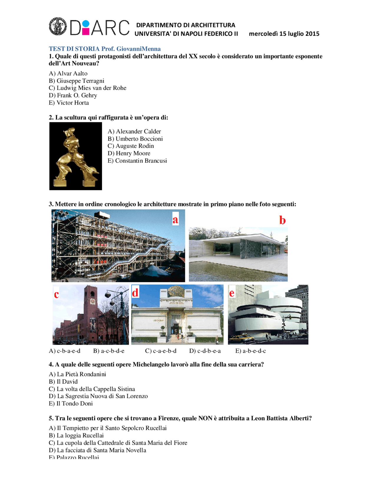 Simulazione Test Design Prove Desame Di Design Docsity