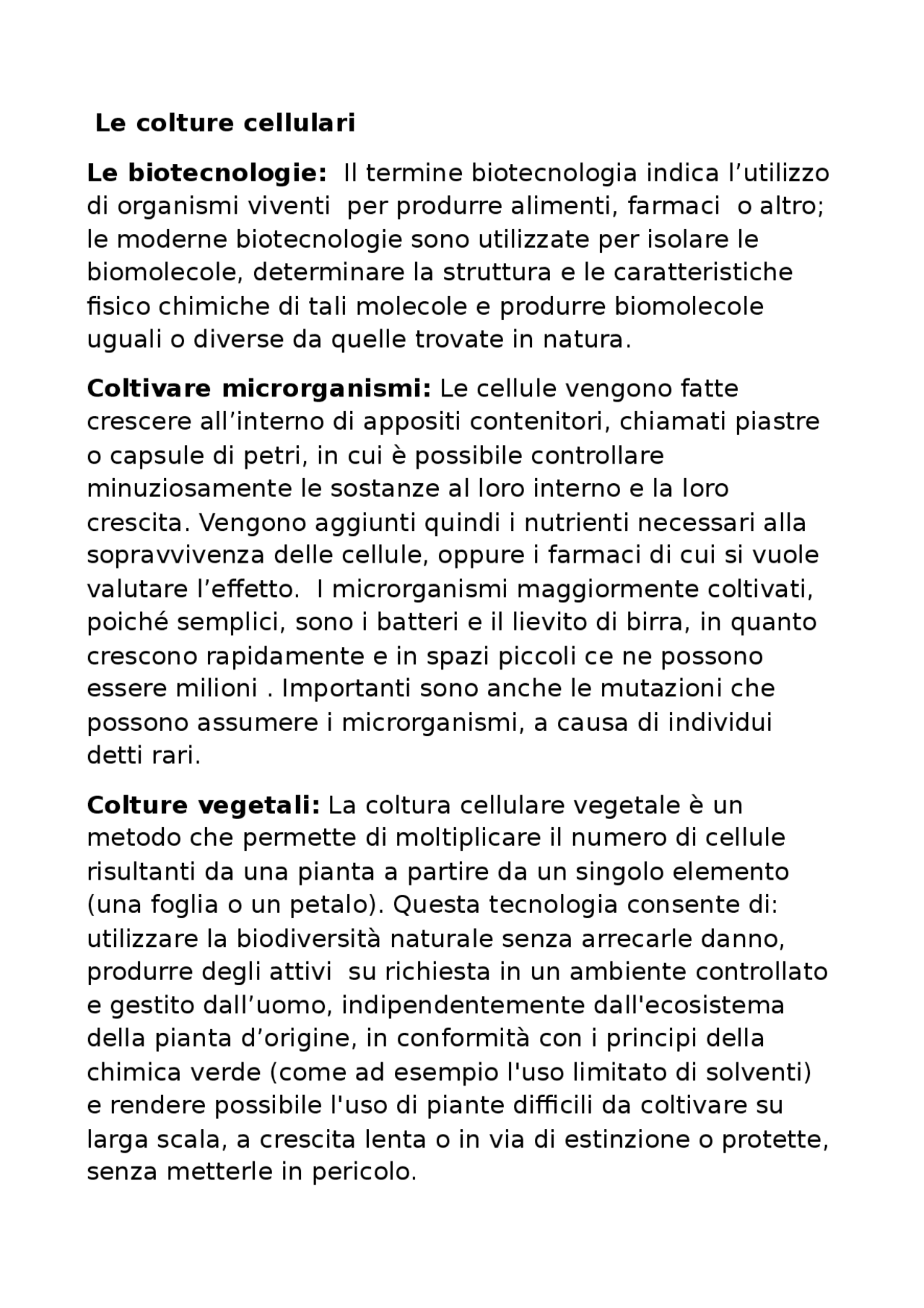 Le Colture Cellulari Docsity