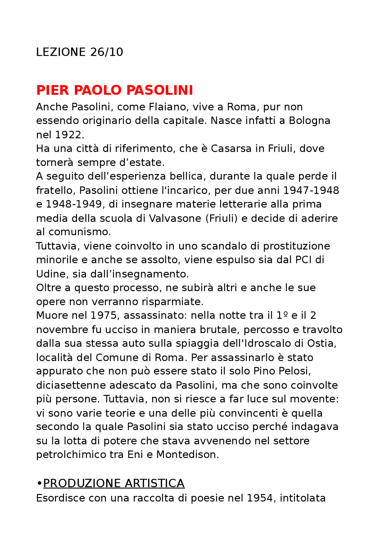 Pier Paolo Pasolini biografia | Appunti di Letteratura Italiana | Docsity
