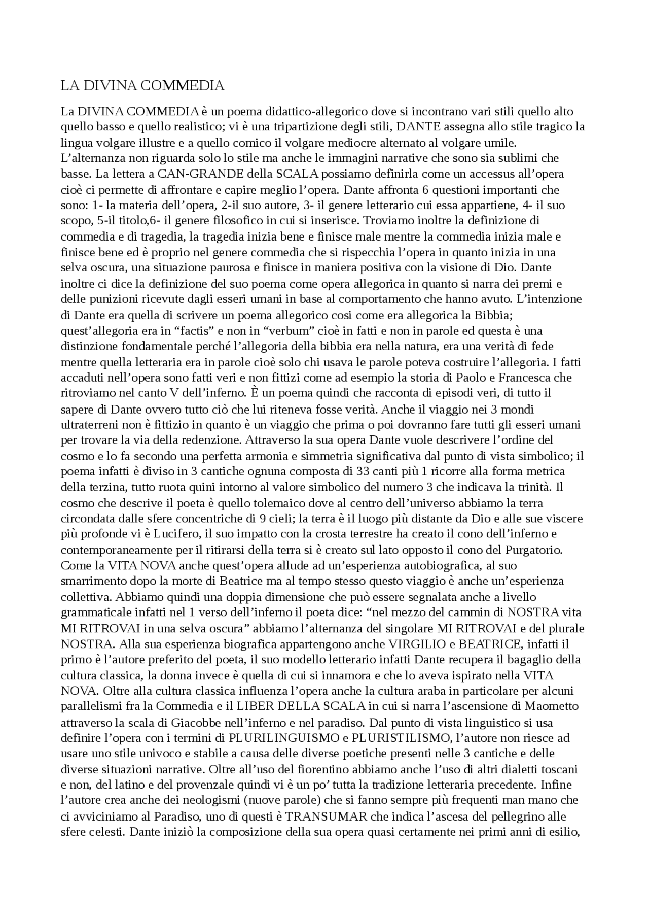 Appunti Relativi Alla Divina Commedia Docsity