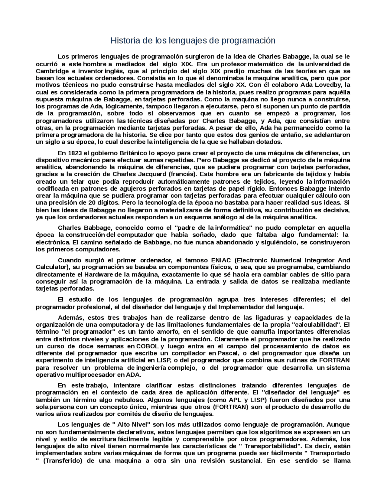 Historia de los lenguajes de programación - Docsity