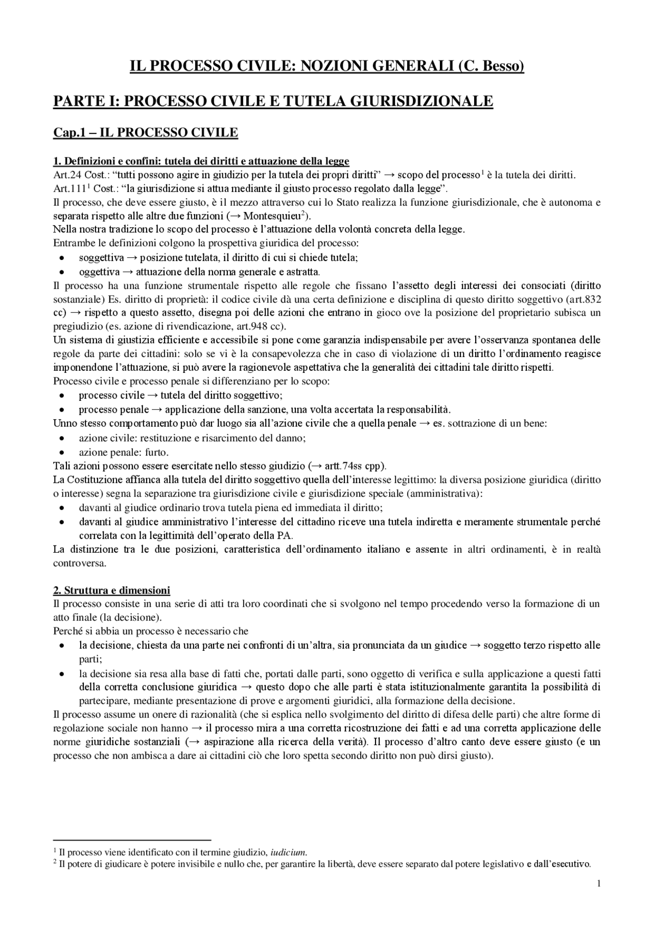 Besso Il Processo Civile Nozioni Generali Docsity
