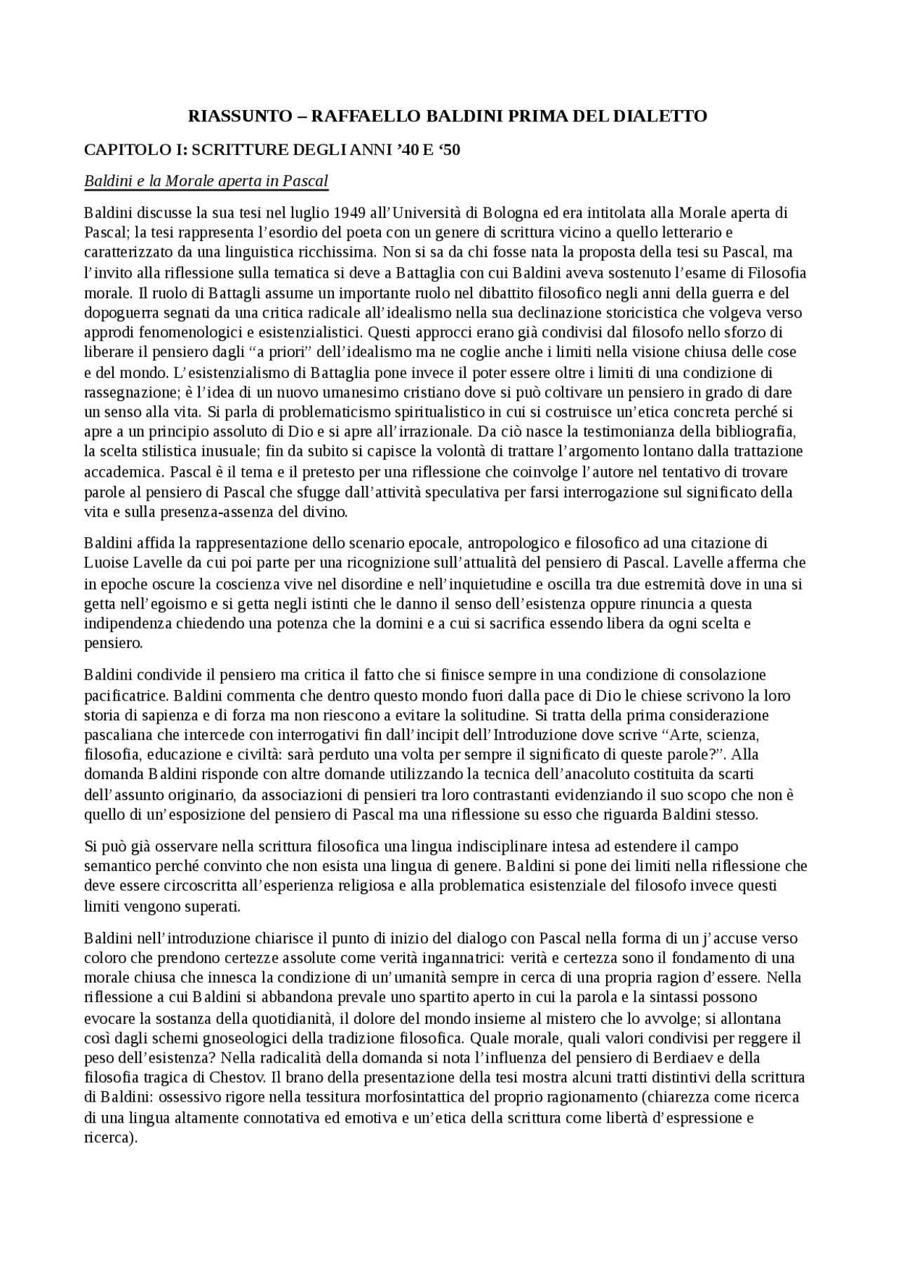 Raffaello Baldini Prima Del Dialetto Docsity