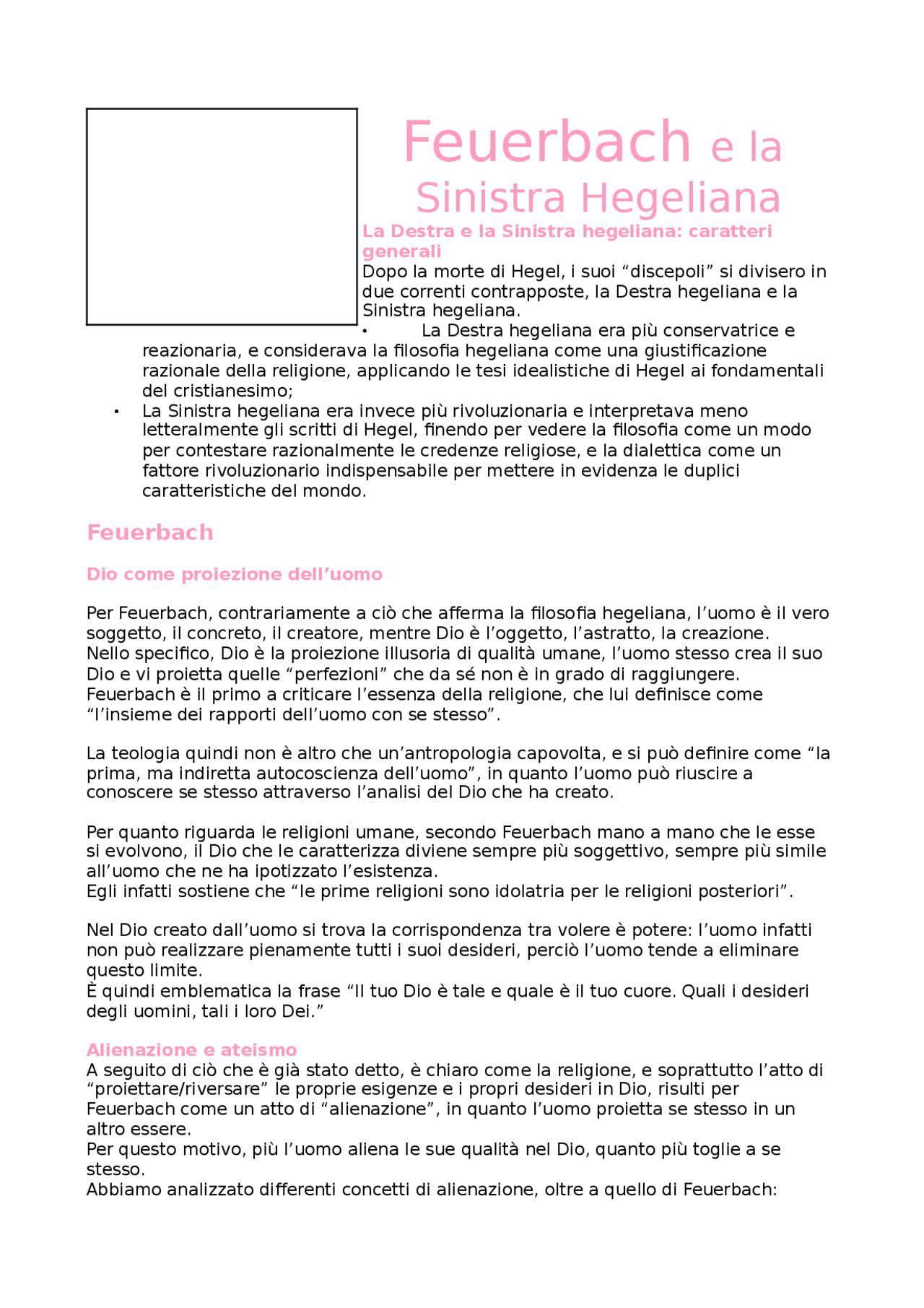 Riassunto Su Feuerbach Docsity