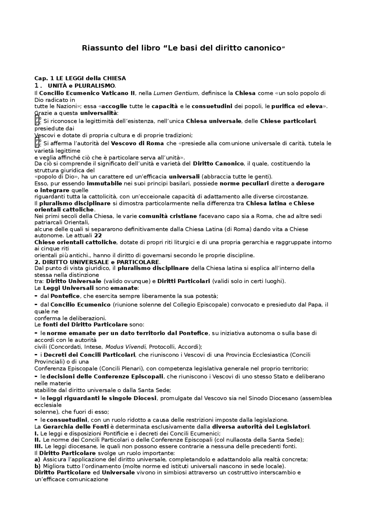 Riassunto Completo Del Programma Di Diritto Canonico Docsity