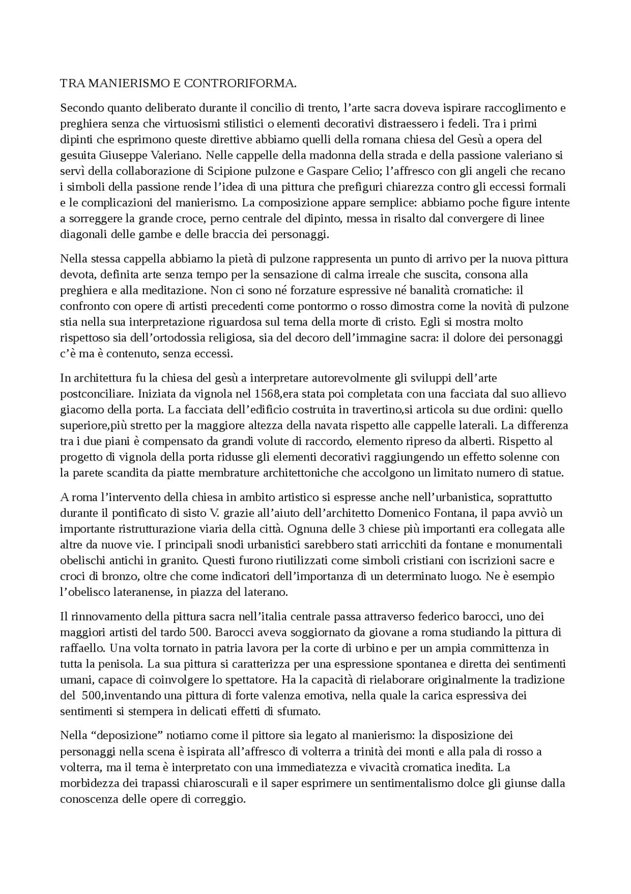 Tra Manierismo E Controriforma Docsity