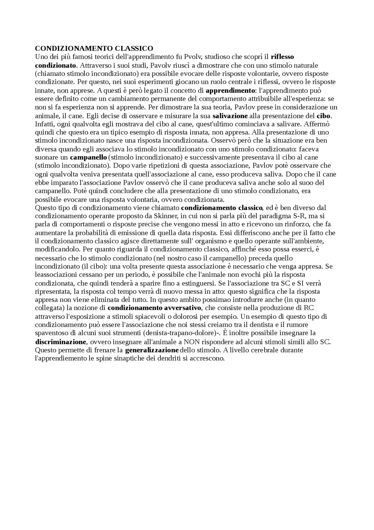 Il Condizionamento Classico Di Pvolv Docsity