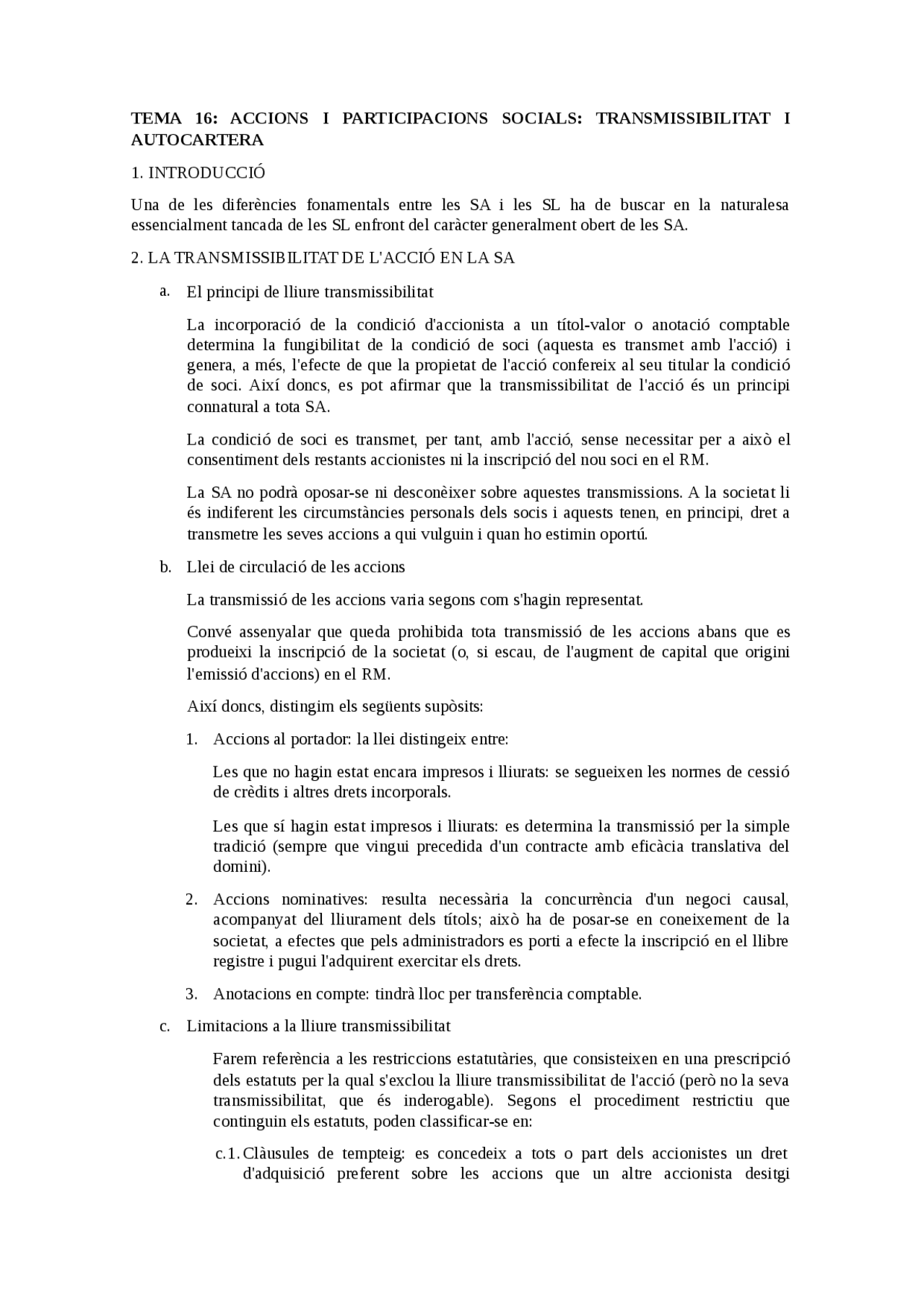 Tema 16 Dret De Societats Docsity