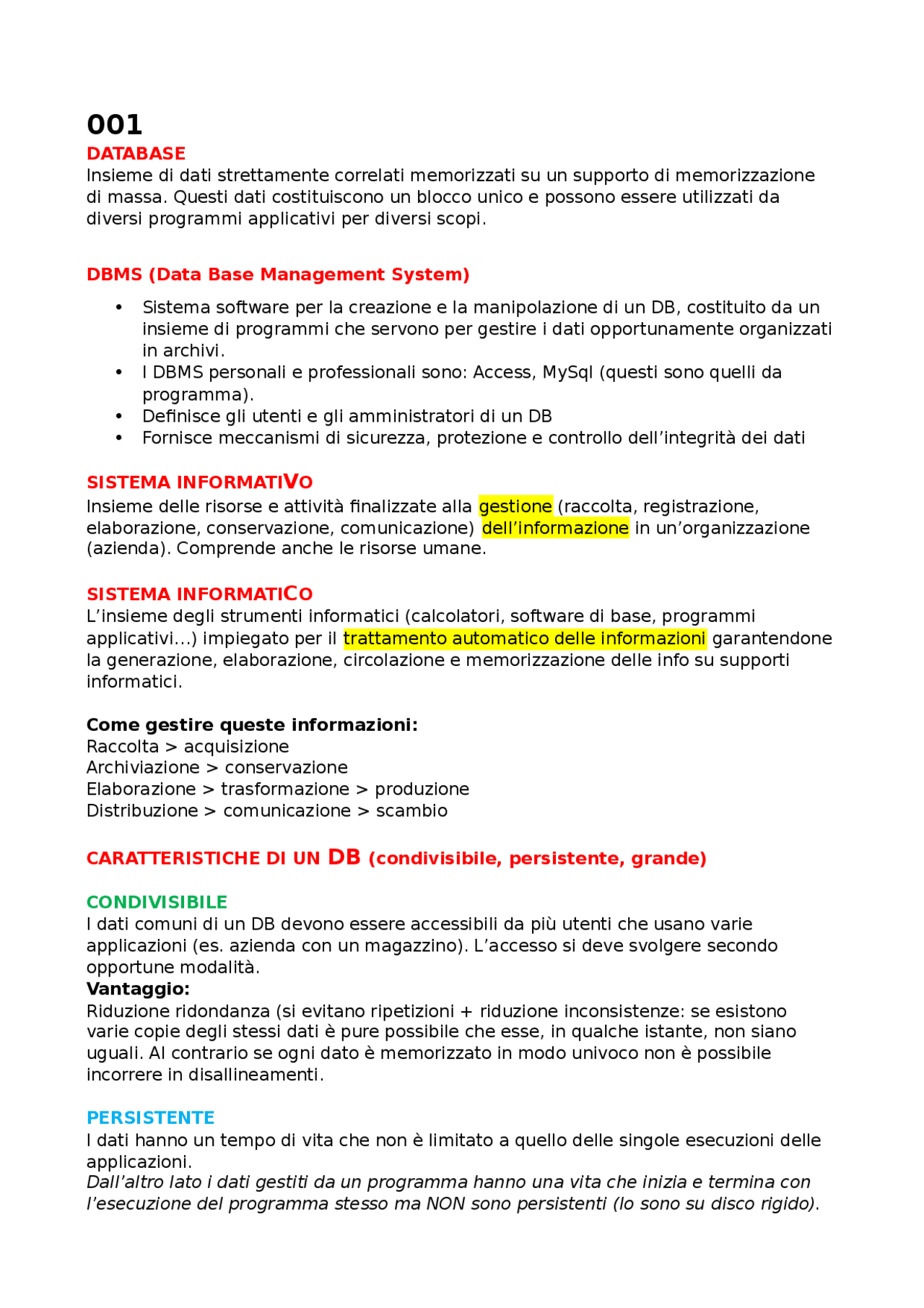 Basi Di Dati E Sistemi Informativi Docsity