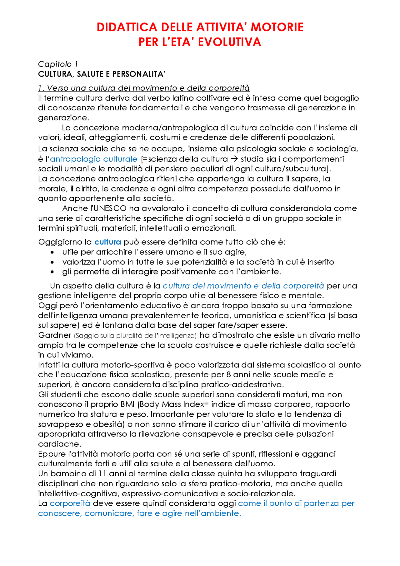 Didattica Delle Attività Motorie Riassunto Docsity