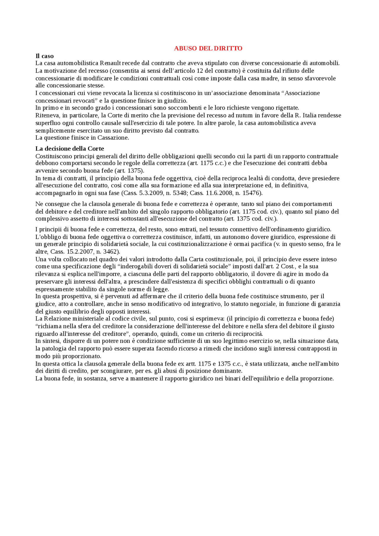 Sentenza Abuso Del Diritto Docsity