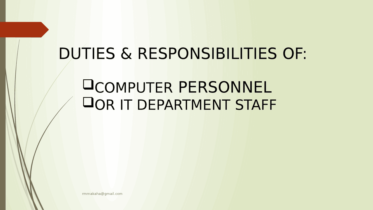 Duties & Responsibilities of IT Department Staff - Docsity