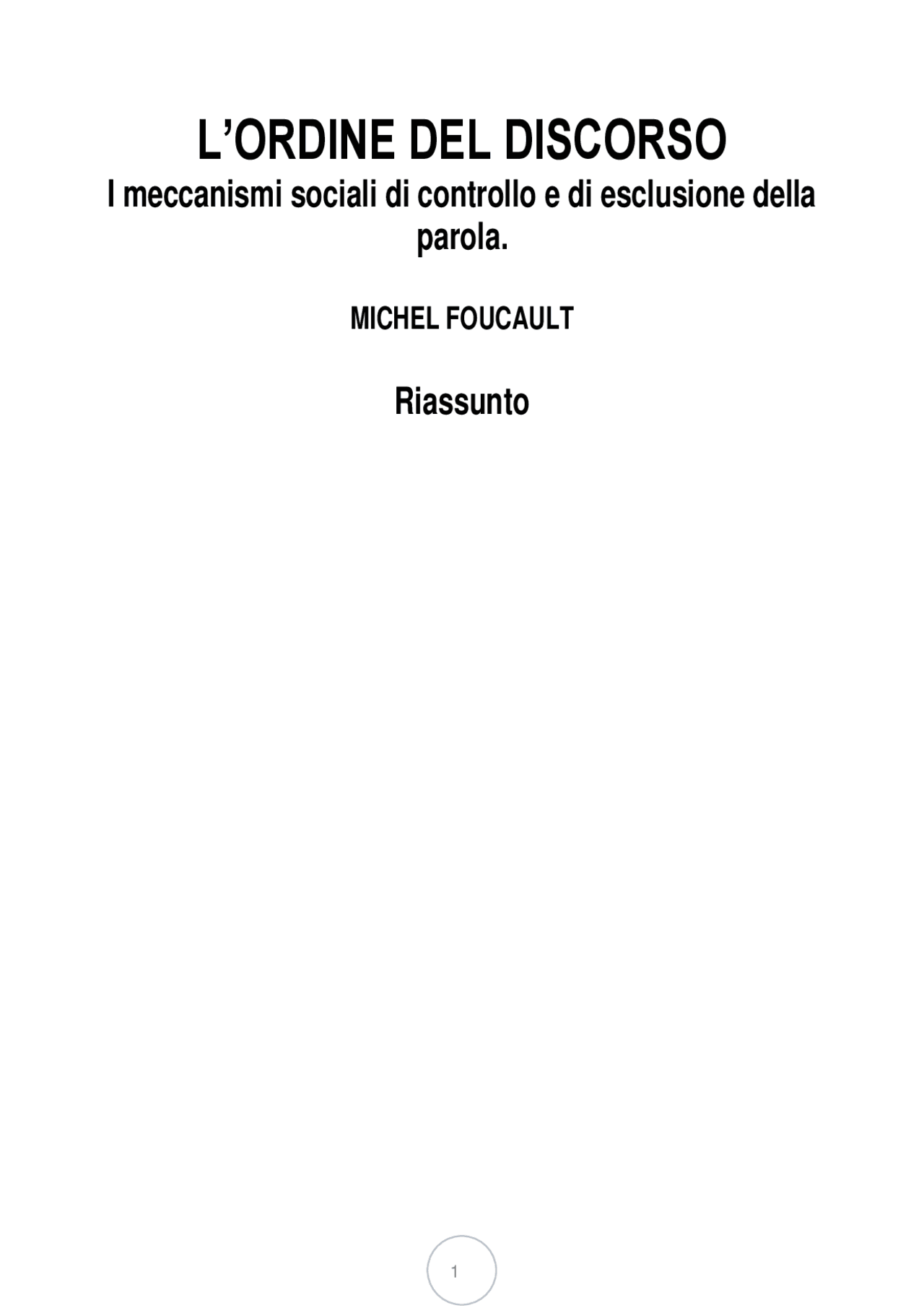 Lordine Del Discorso Foucault Docsity
