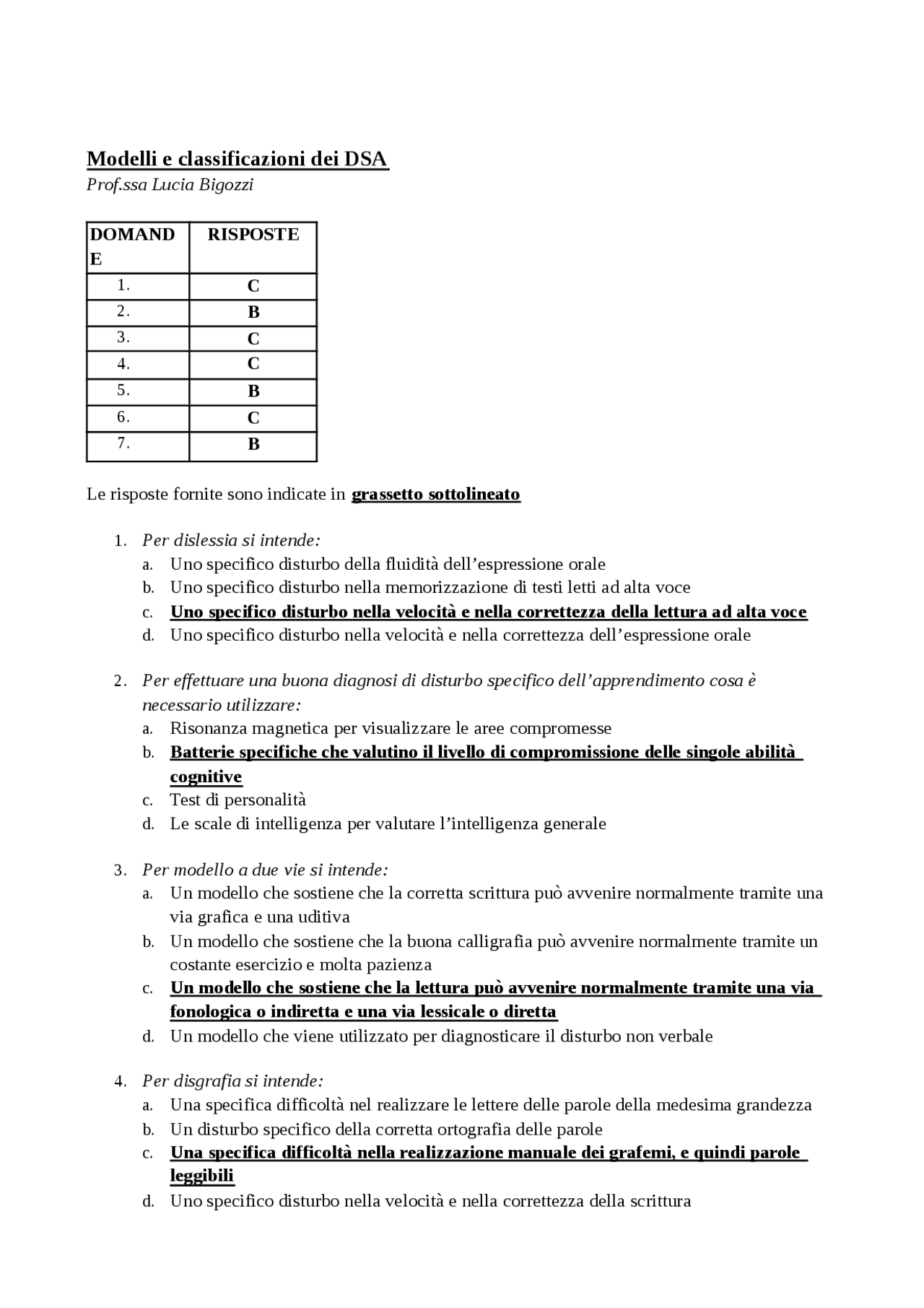 Esame Di Modelli E Classificazione Dei Dsa Master Dsa Docsity