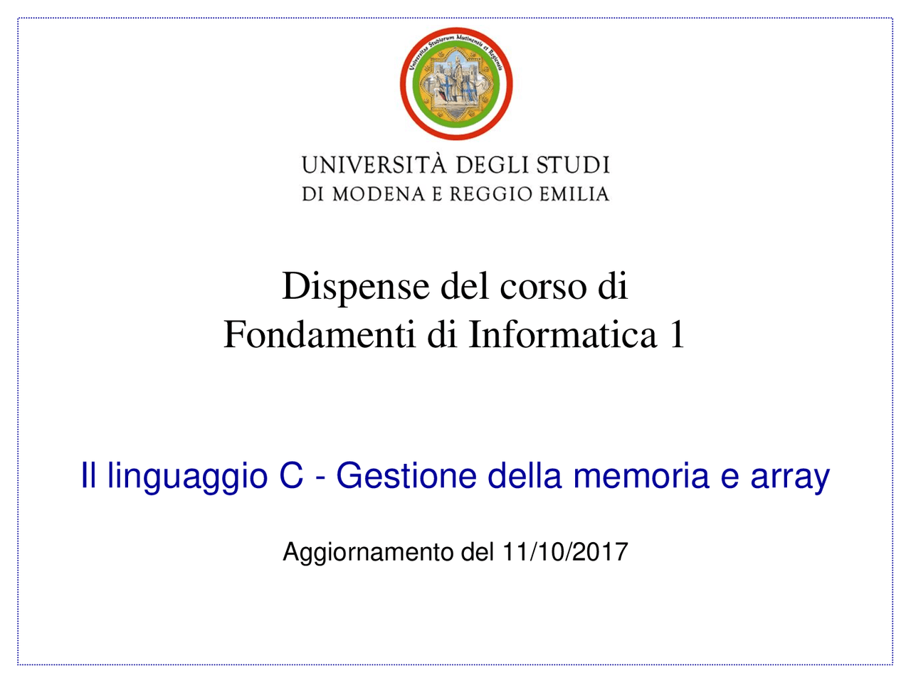 Gestione Della Memoria E Array Docsity