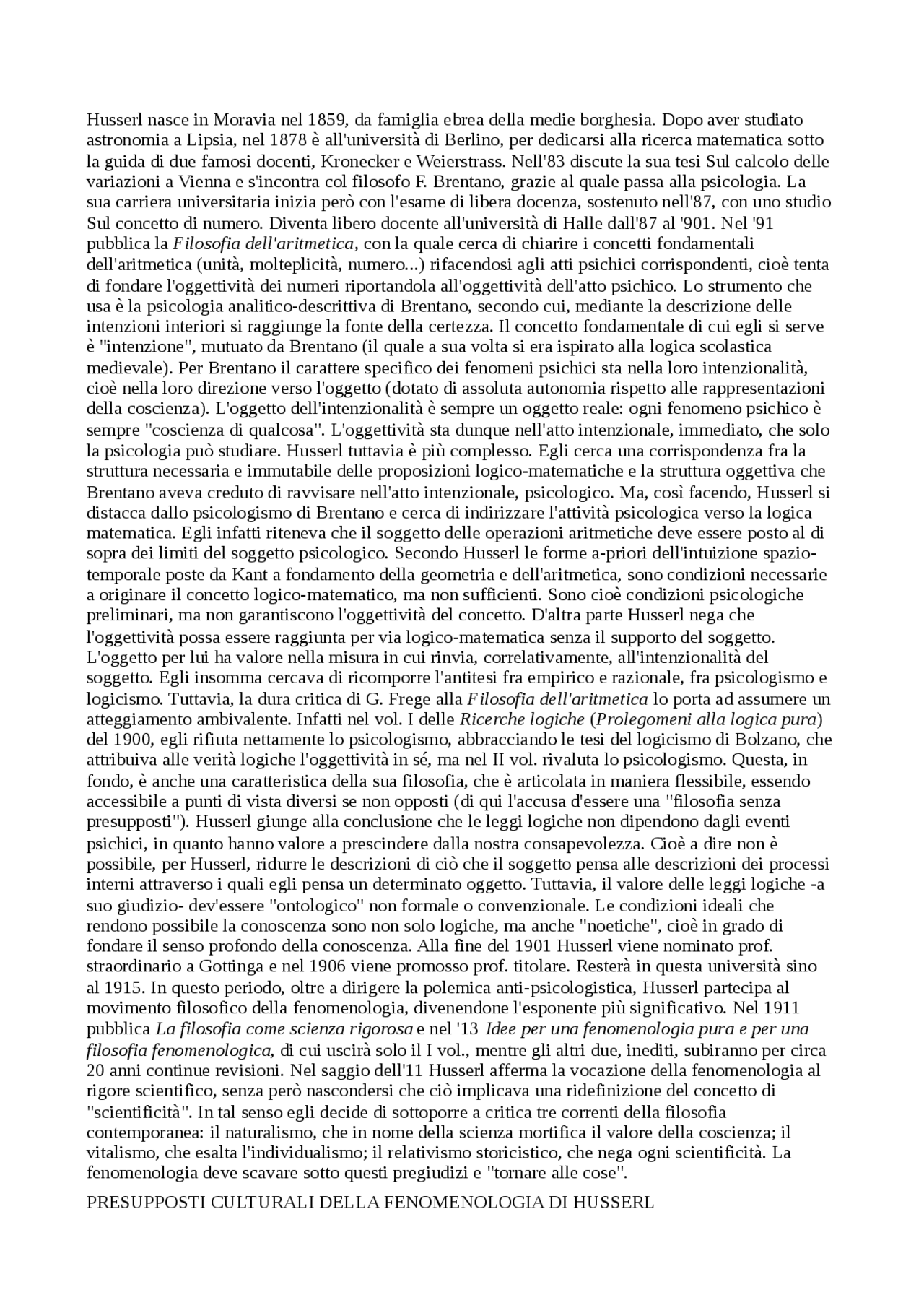 Appunti Su Edmund Husserl Docsity