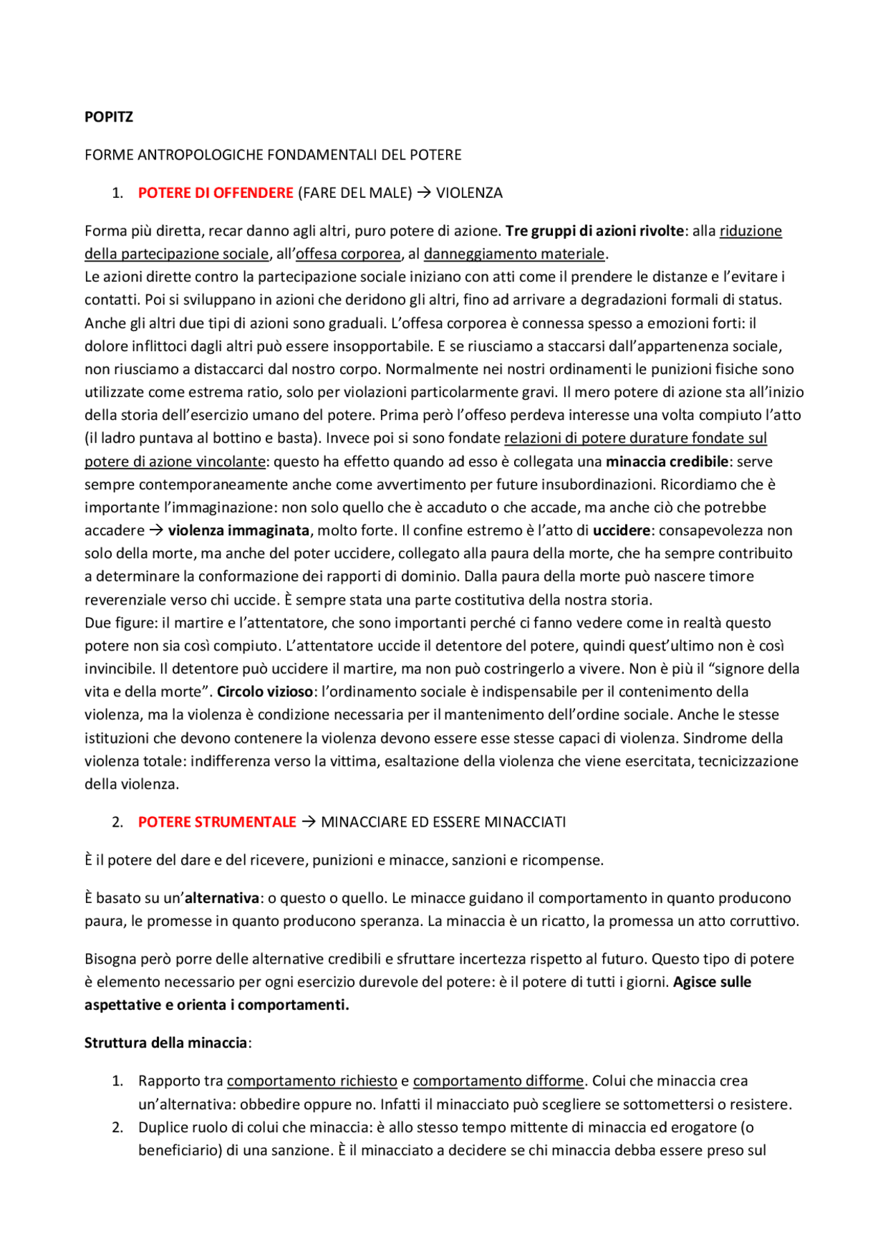 FORME ANTROPOLOGICHE FONDAMENTALI DEL POTERE - Docsity