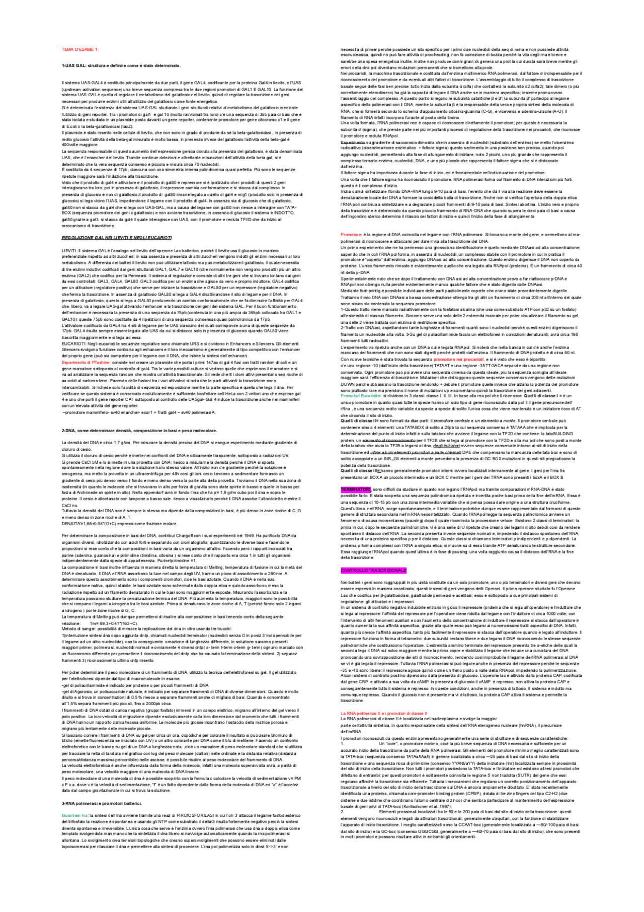 Esame Biologia Molecolare Docsity