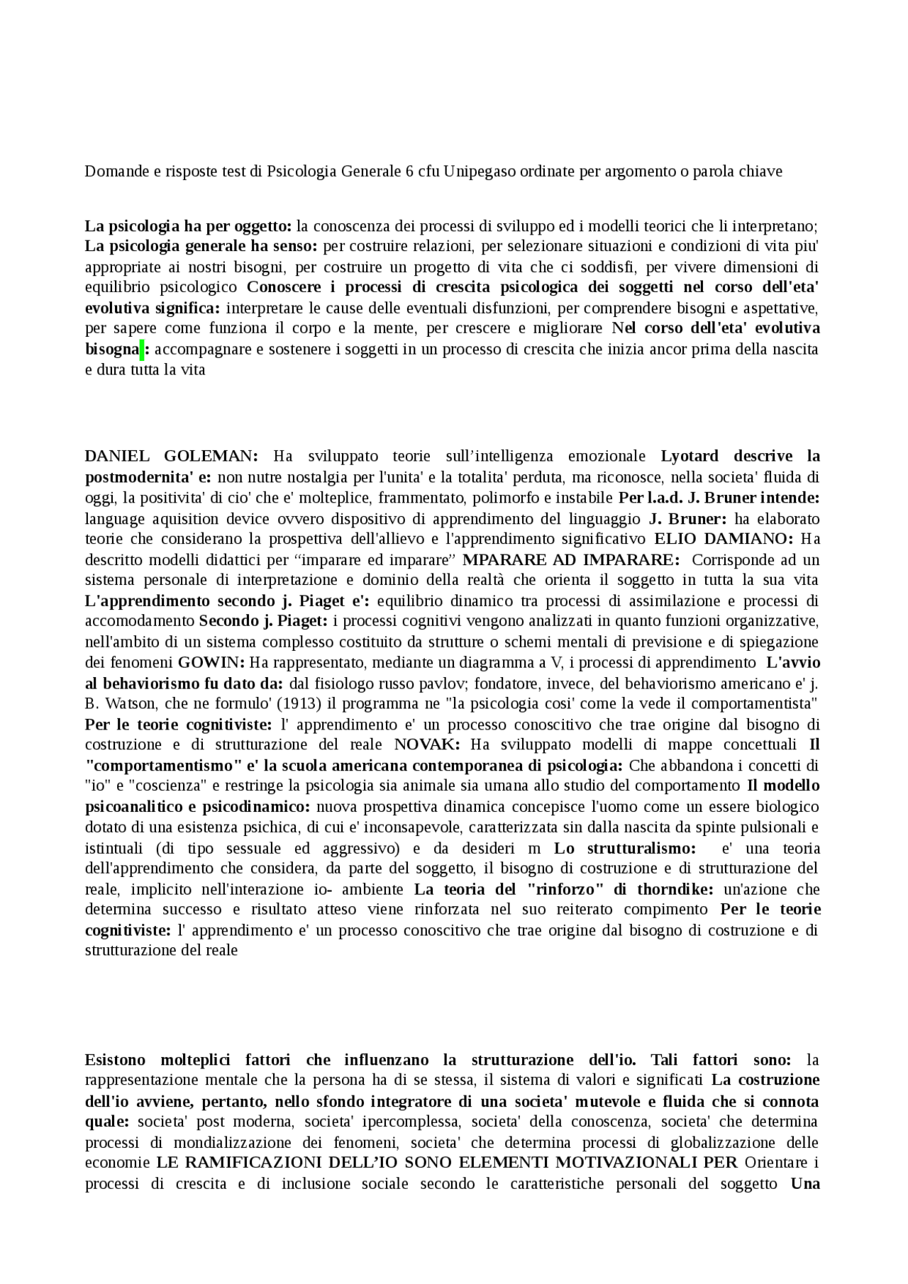 Domande E Risposte Di Psicologia Generale 6 Cfu Unipegaso Prove D