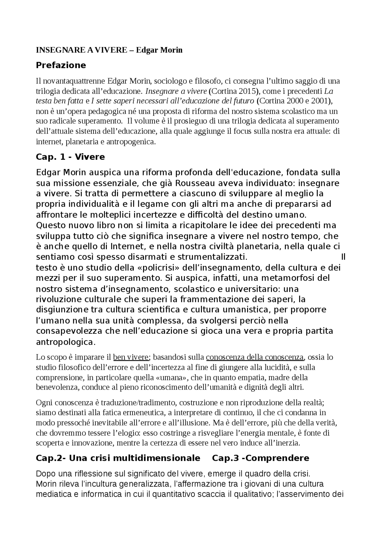 Insegnare A Vivere Di Morin Docsity