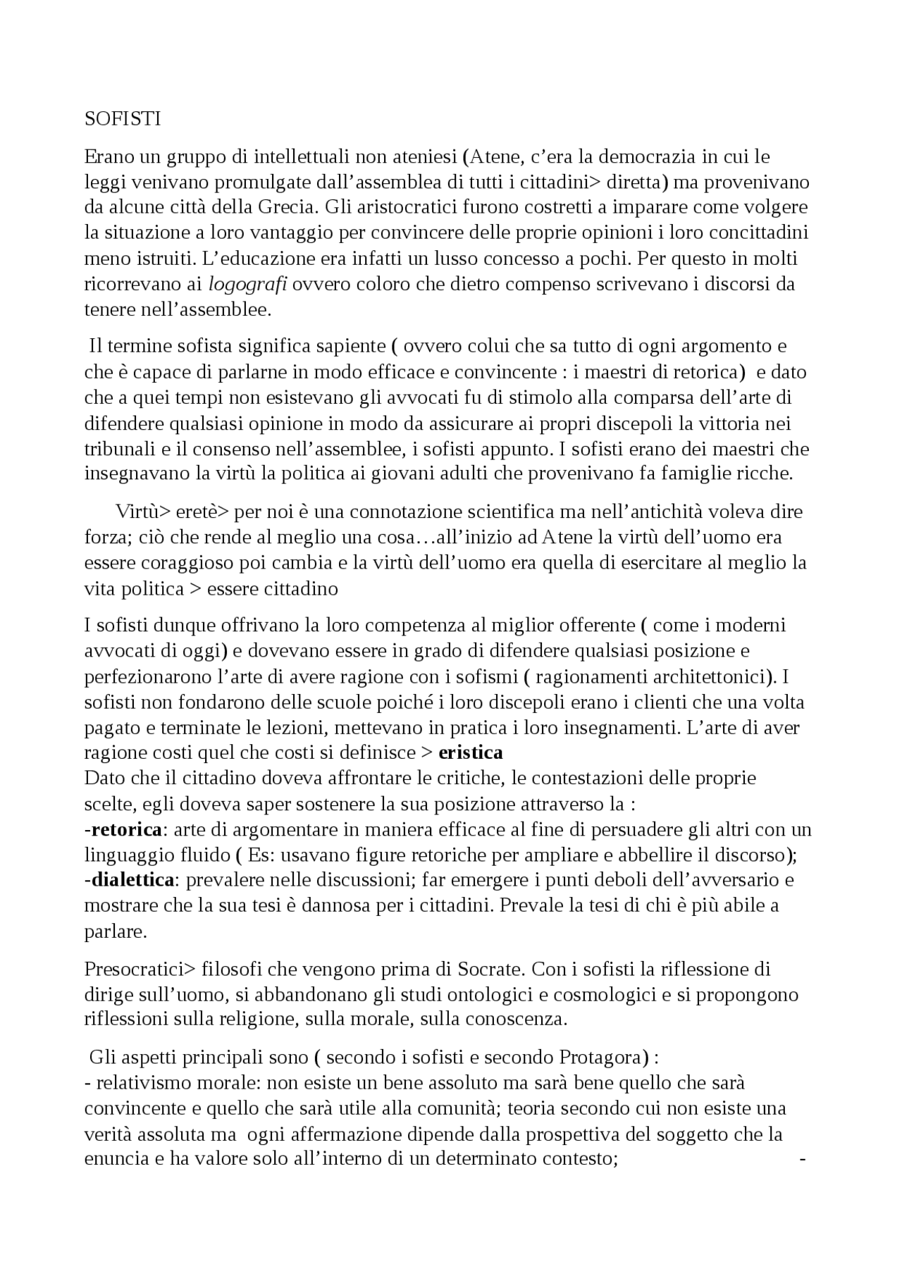 Sofisti E La Loro Filosofia Docsity