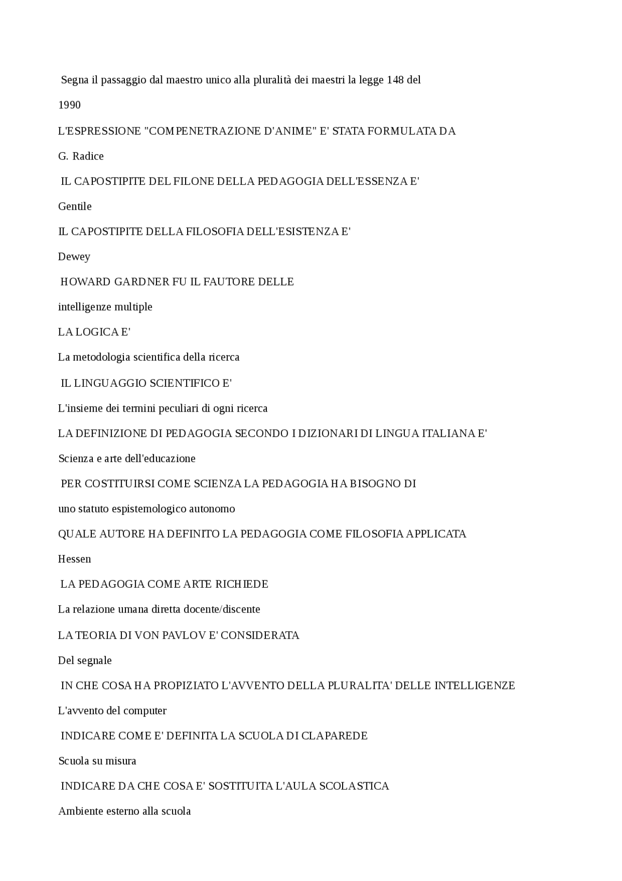 Domande E Risposte Per Lesame Di Storia Delle Educazioni Educative