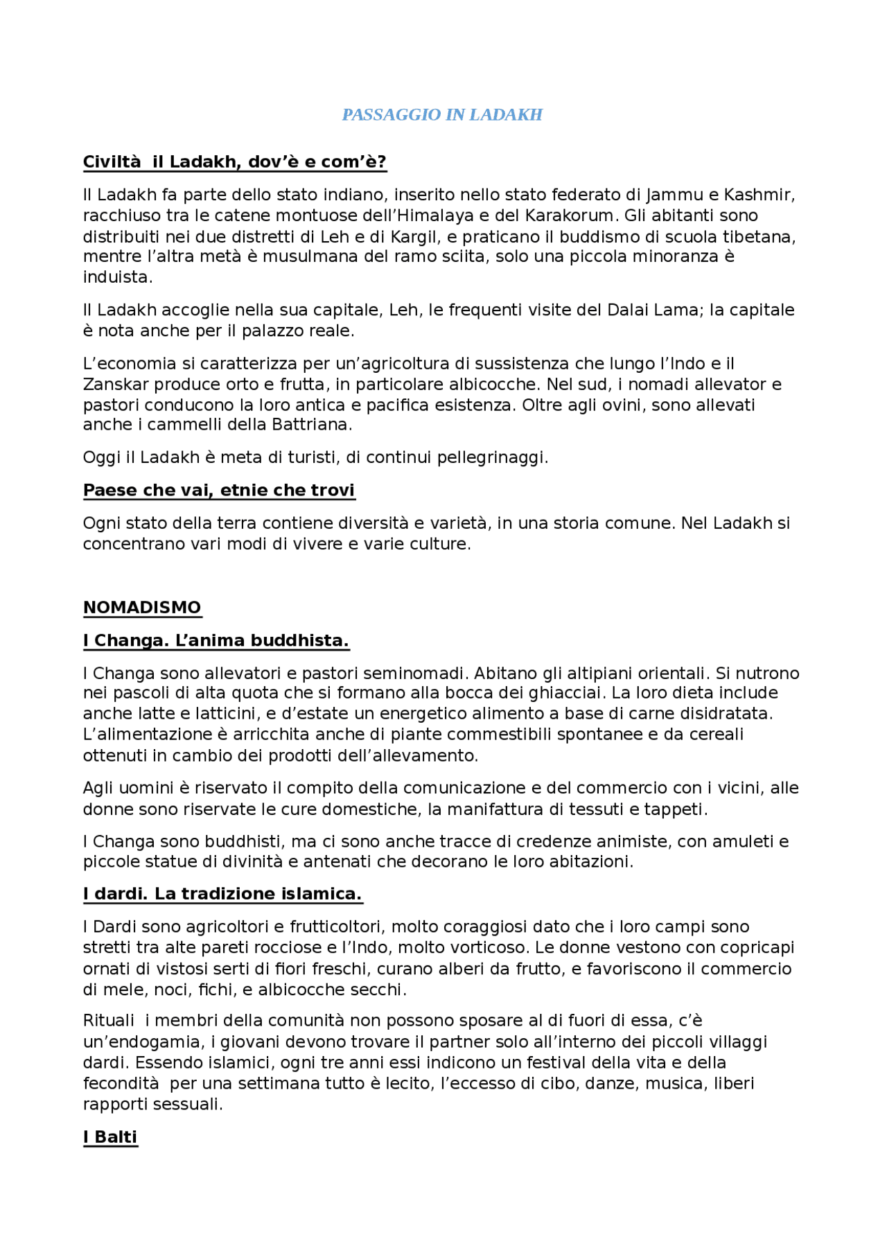 Riassunto Libro Passaggio In Ladakh Docsity