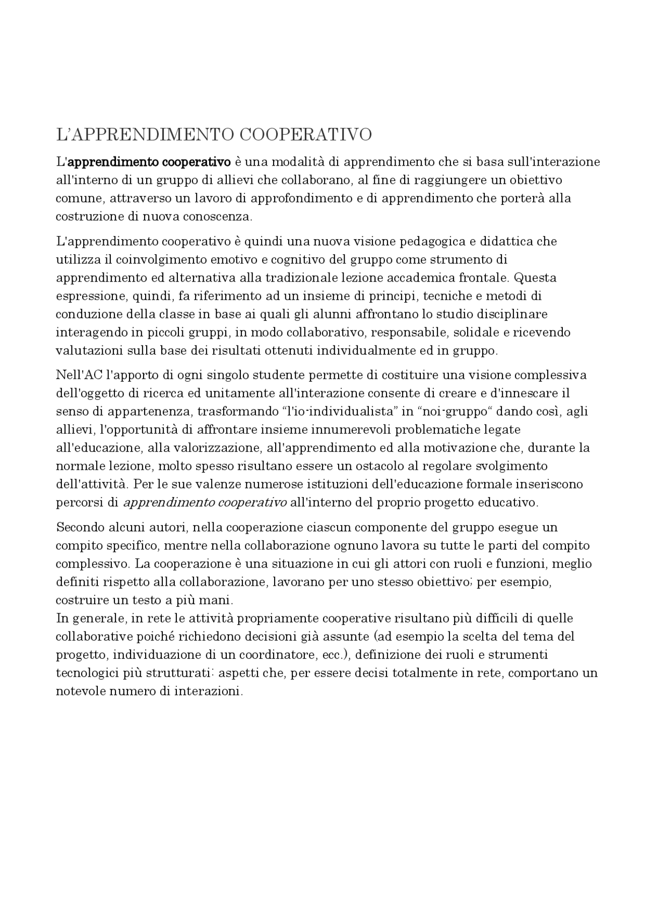 Apprendimento Cooperativo Docsity