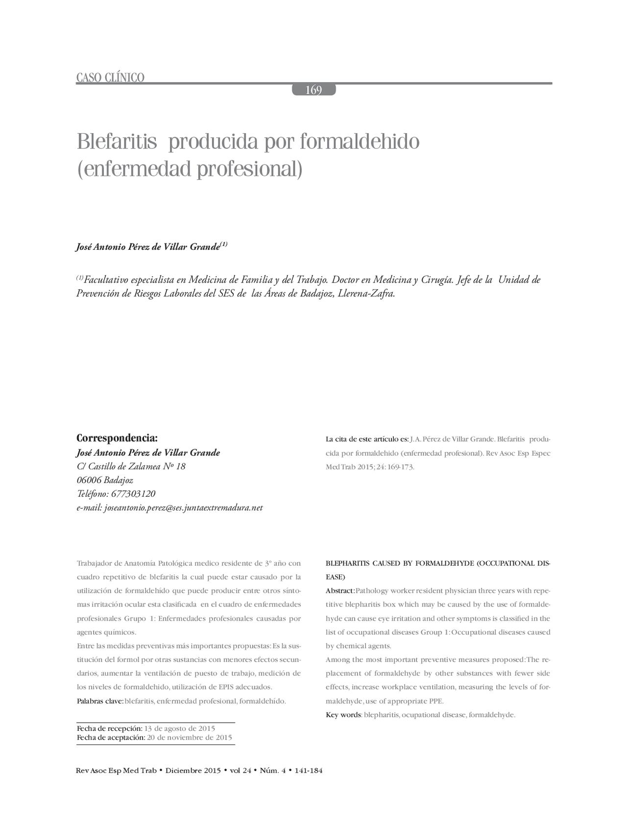 Blefaritis producida por formaldehido - Docsity