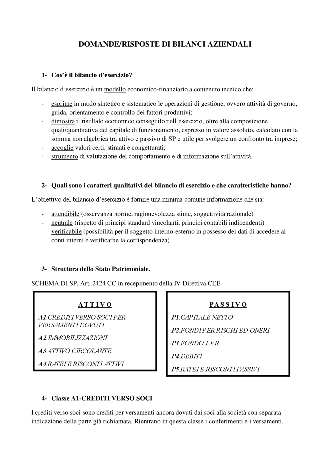 Domande Di Bilanci Aziendale Docsity