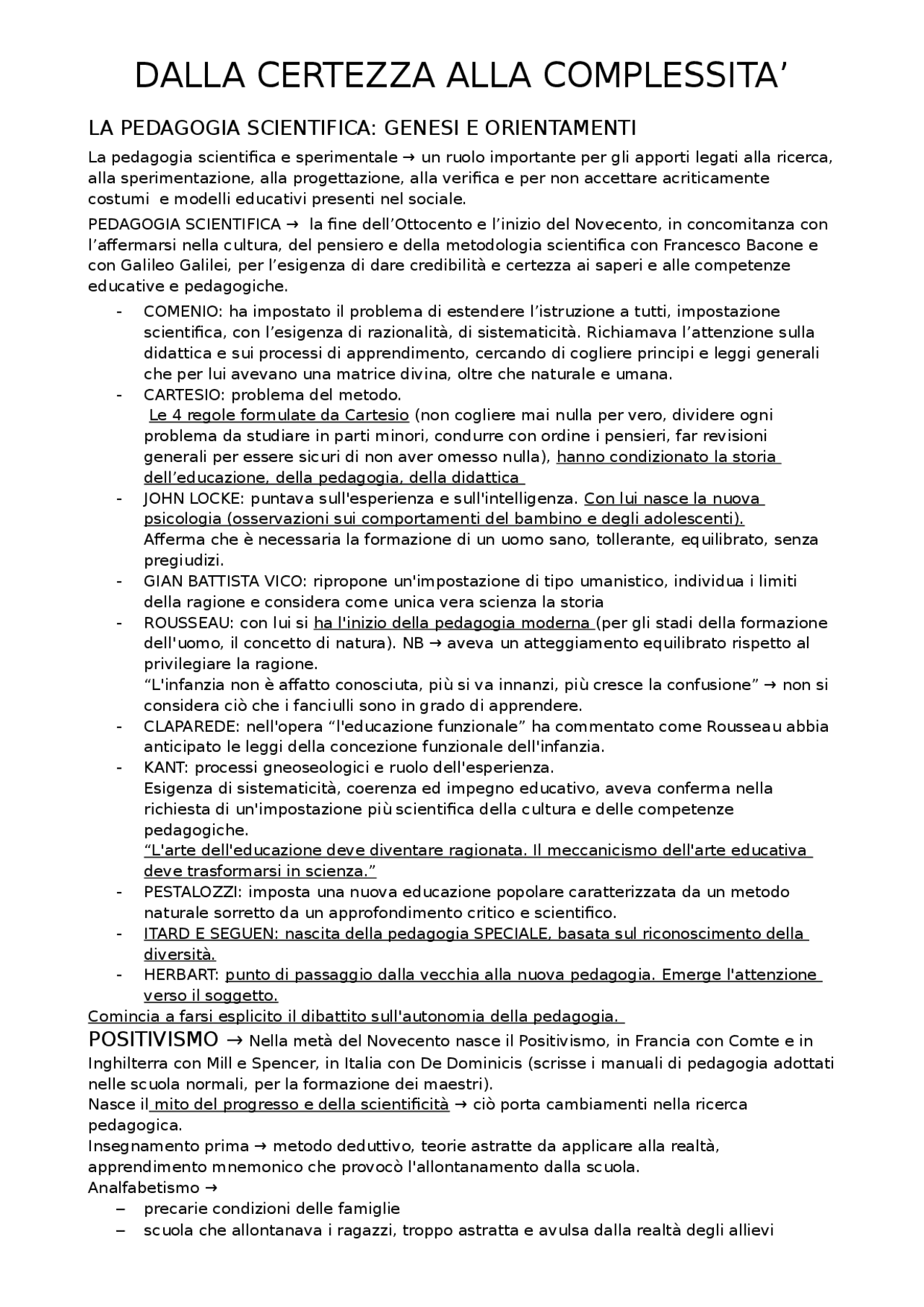 Dalla Certezza Alla Complessità Docsity