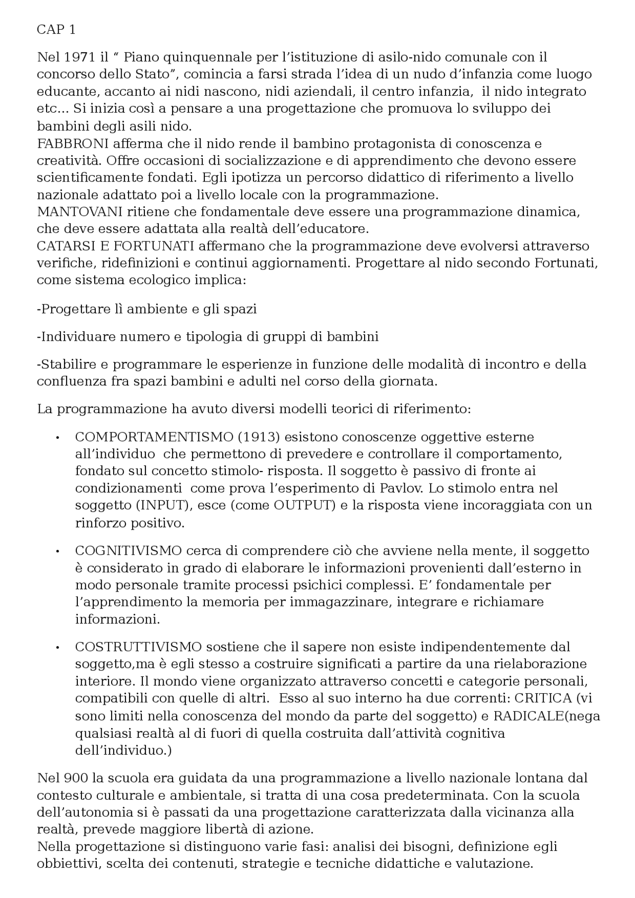 Progettare Al Nido Riassunto Libro Restiglian Docsity