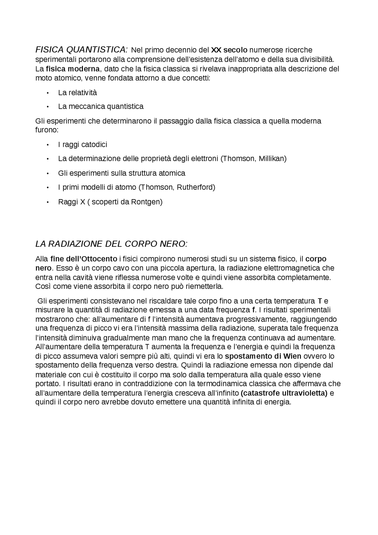 Sintesi Inizio Fisica Quantistica Sbobinature Di Fisica Docsity