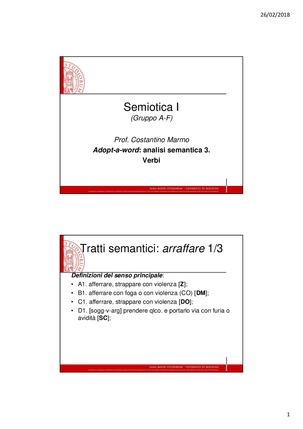 Lezione Sui Verbi In Semiotica Docsity