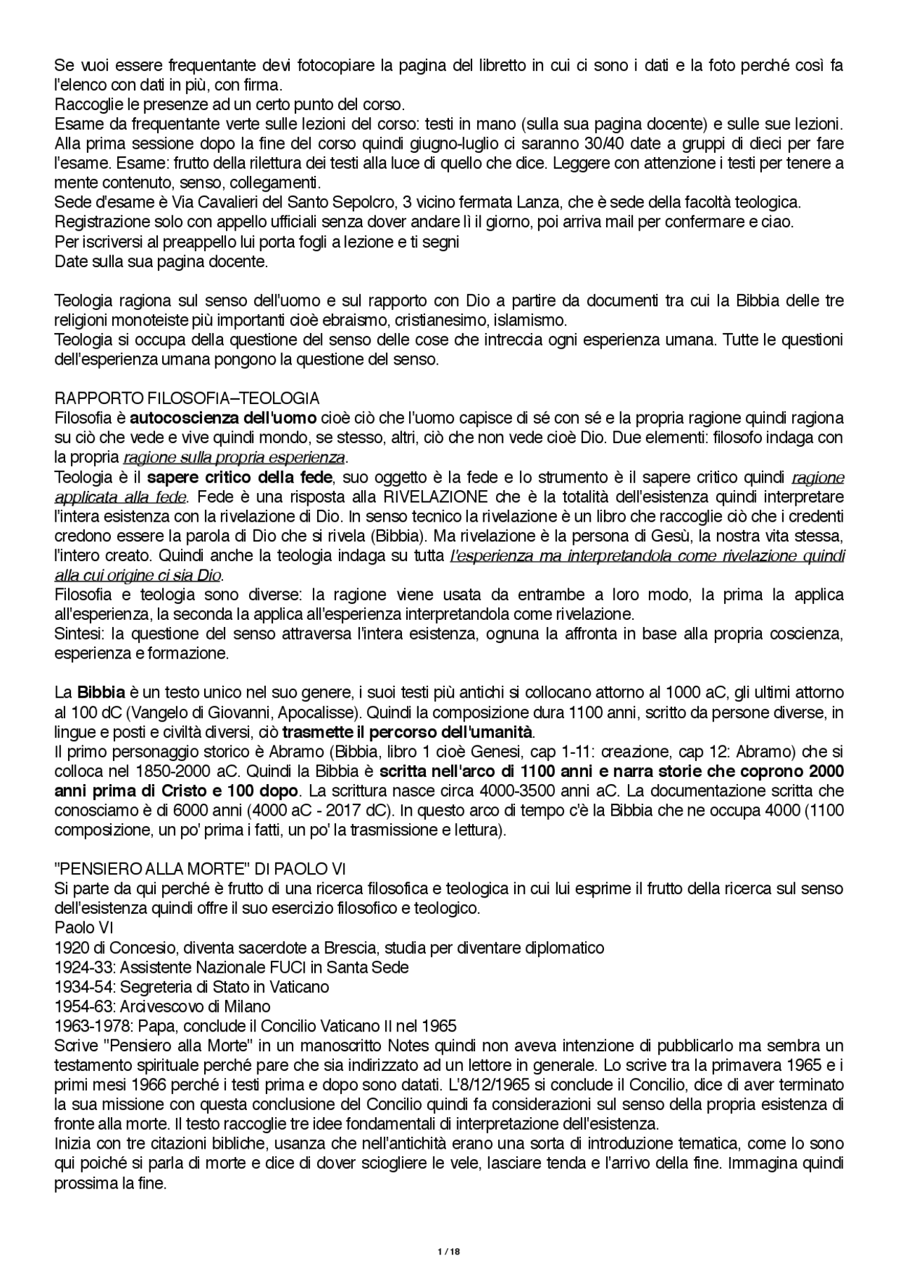 Teologia Uno Stercal Unicatt Docsity